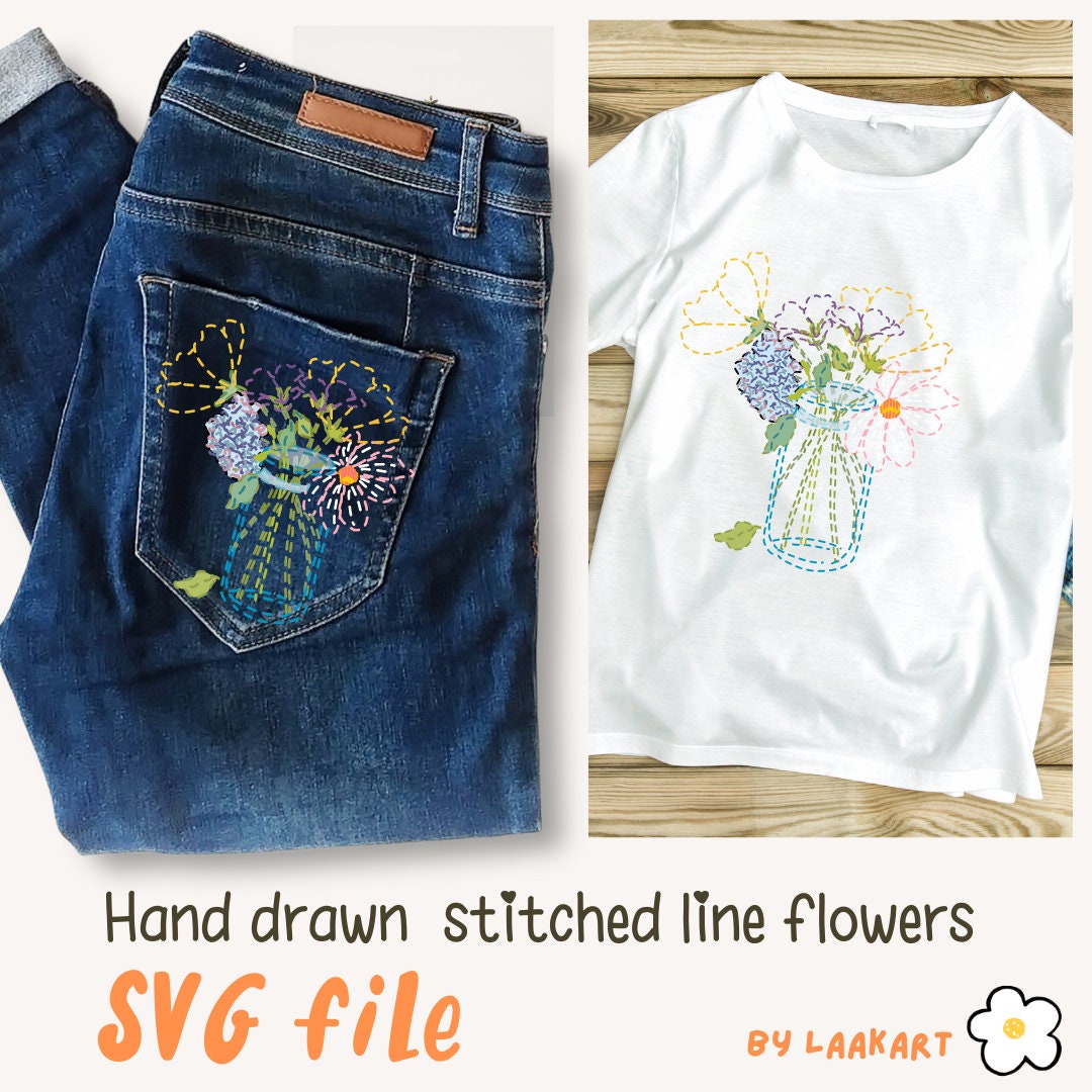 Hand Drawn Stitched Line Flowers SVG - Etsy