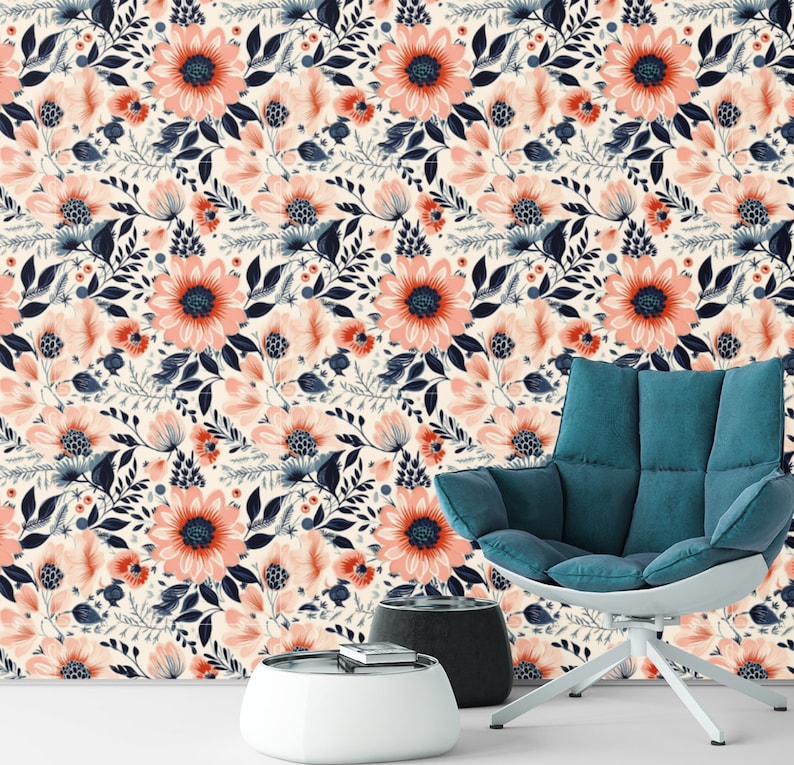 Boho Floral Wallpaper / Flower Wallpaper / Peel and Stick / Accent Wall ...