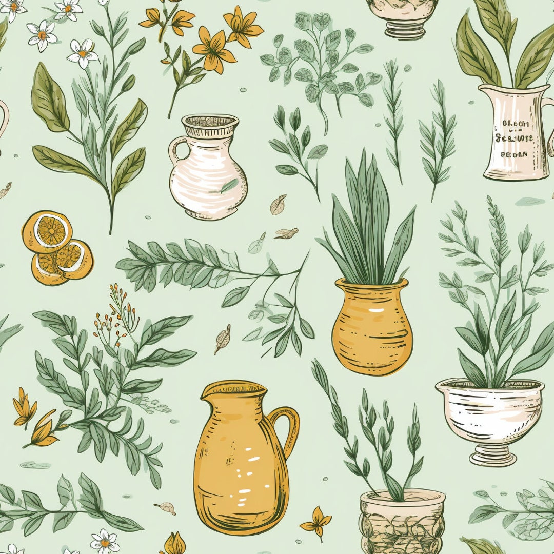 Vintage Kitchen Herbs Wallpaper / Plant Wallpaper / Boho Wallpaper ...