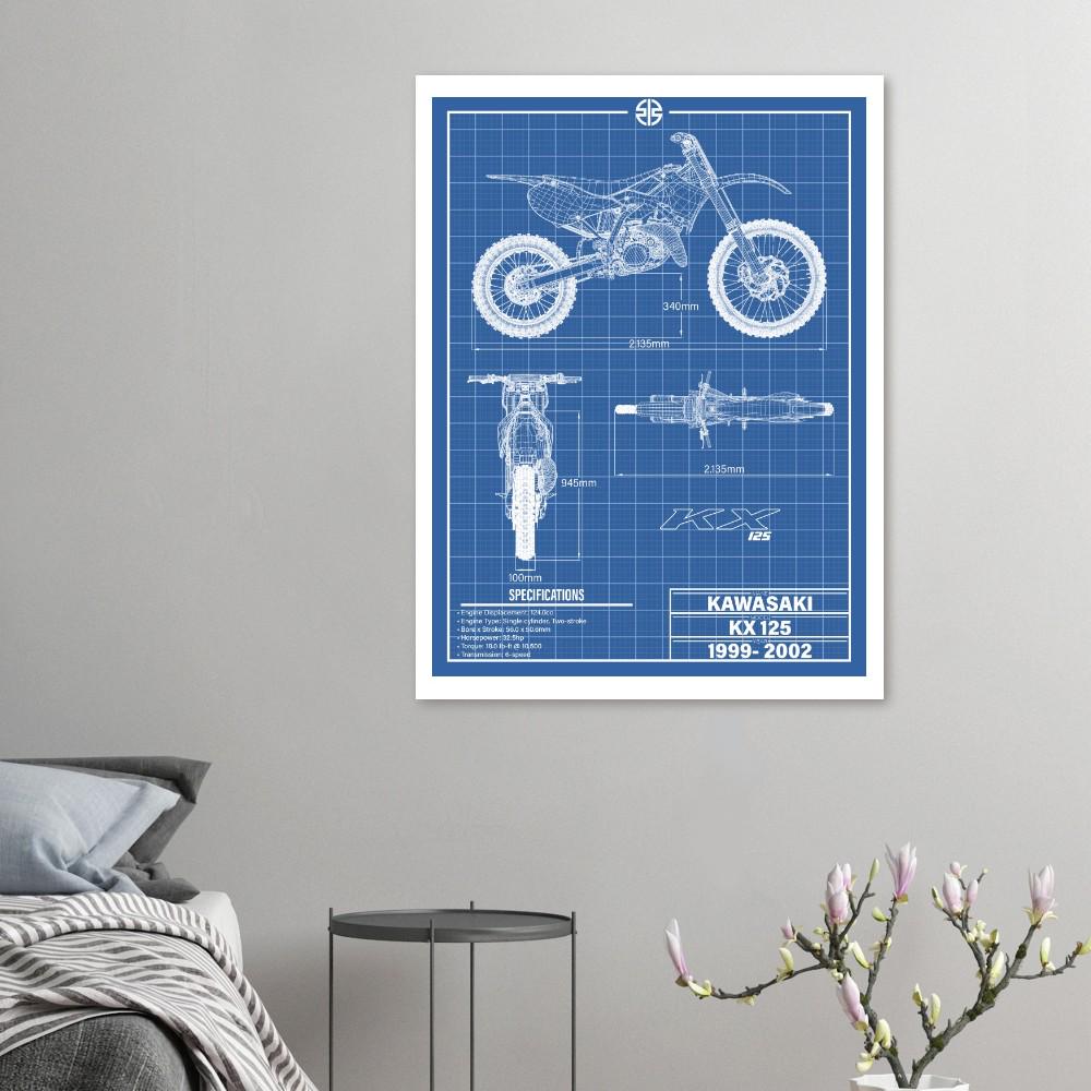 Kawasaki KX 125 Blueprint Poster, Dirtbike Blueprint, Motocross Poster ...