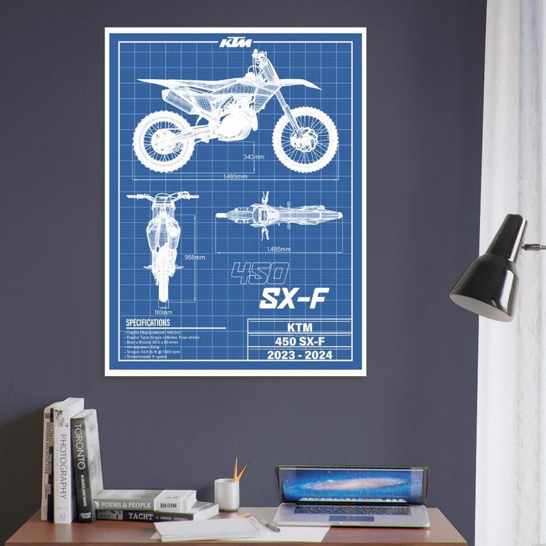 KTM SX-F 450 Blueprint Poster, Dirtbike Blueprint, Motocross Poster - Etsy