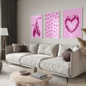 Preppy Room Decor Pink Wall Art Set of 3 Wall Art Retro - Etsy