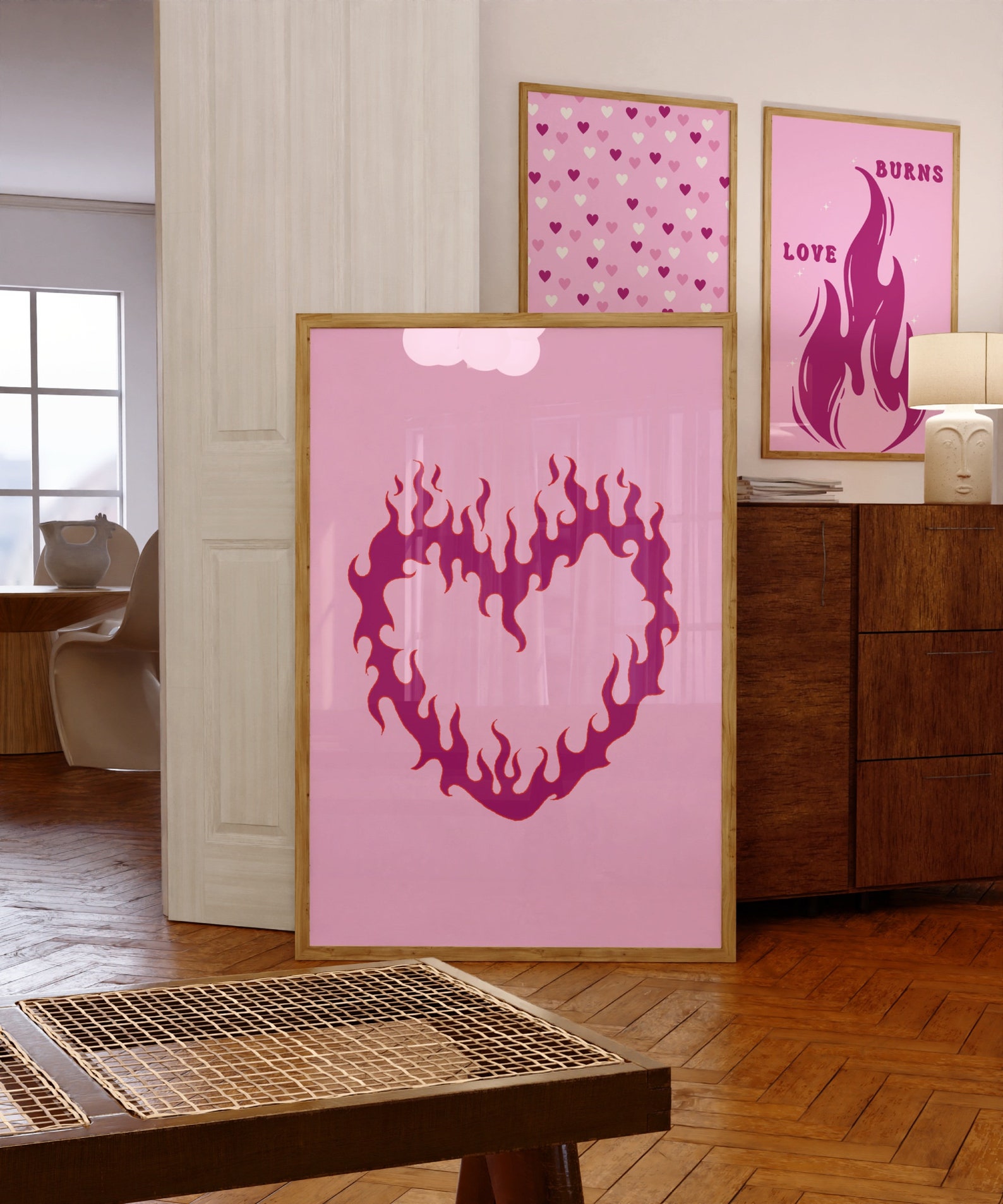 Preppy Room Decor, Pink Wall Art, Set of 3 Wall Art, Retro Poster ...