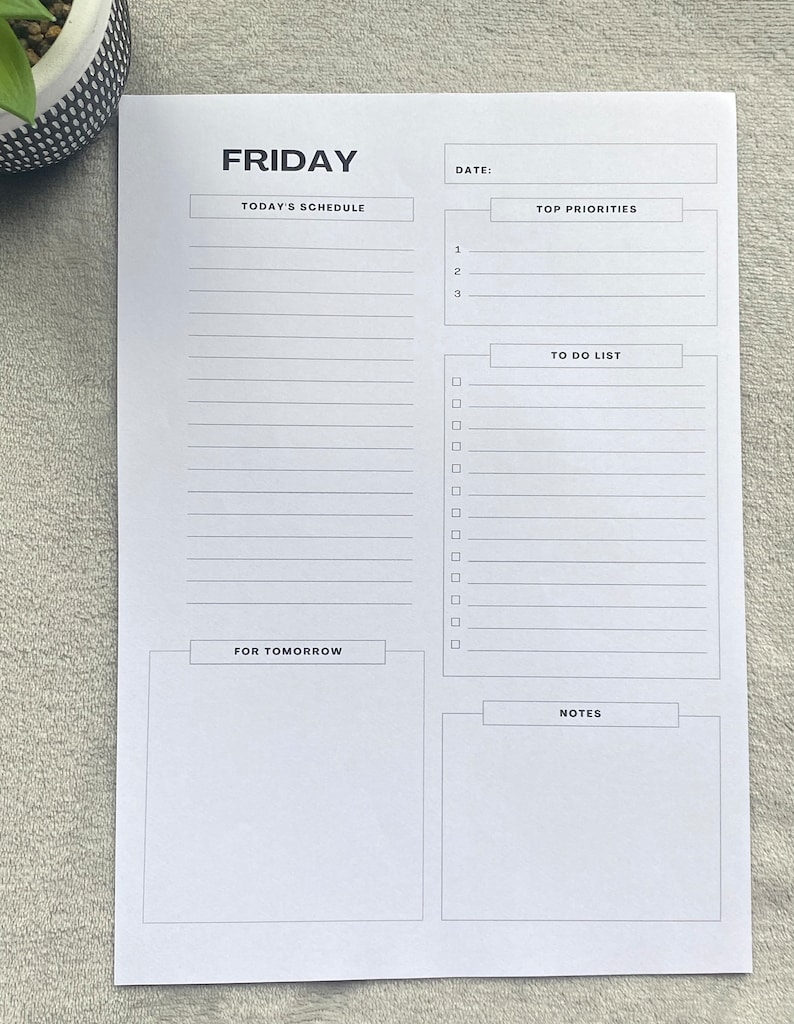 Daily Planner Friday Template Printable A4 PDF Format - Planner ...