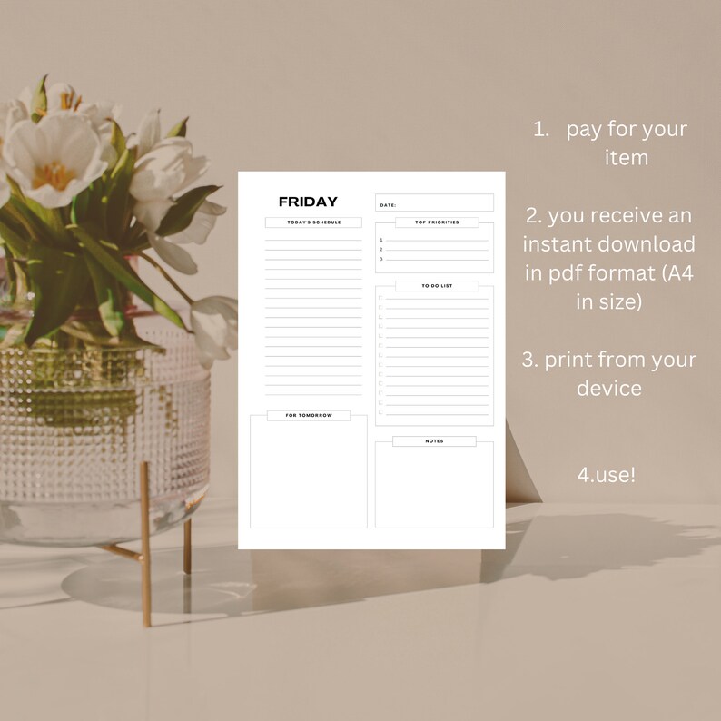 Daily Planner Friday Template Printable A4 PDF Format - Planner ...