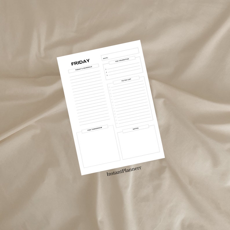 Daily Planner Friday Template Printable A4 PDF Format - Planner ...