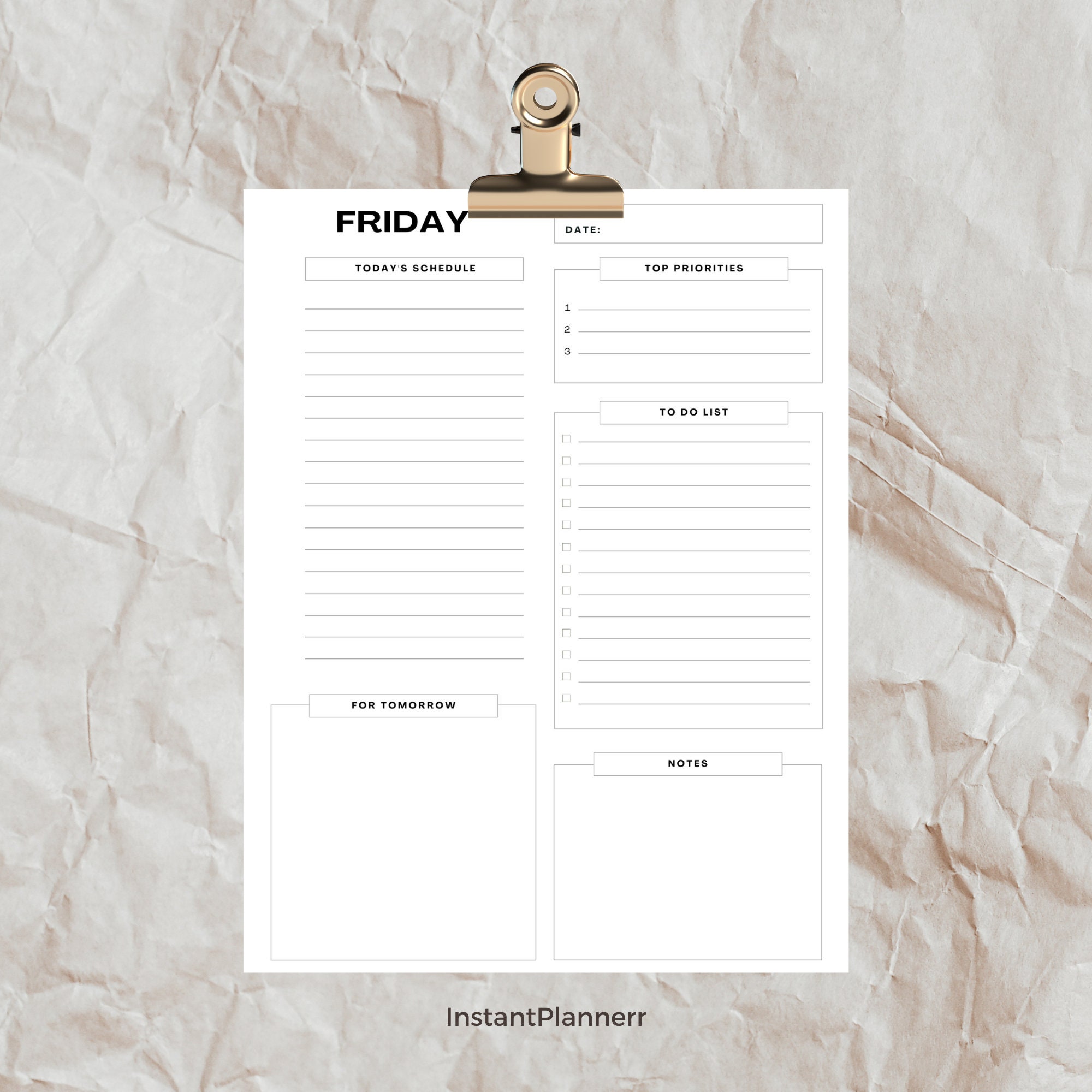 Daily Planner Friday Template Printable A4 PDF Format - Planner ...