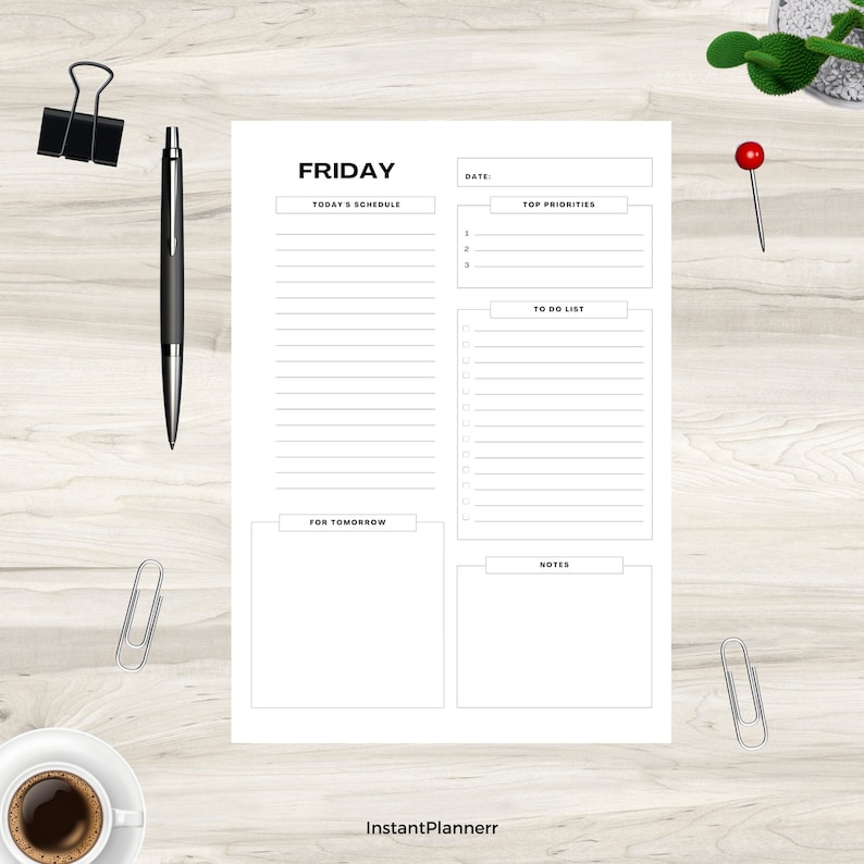 Daily Planner Friday Template Printable A4 PDF Format - Planner ...