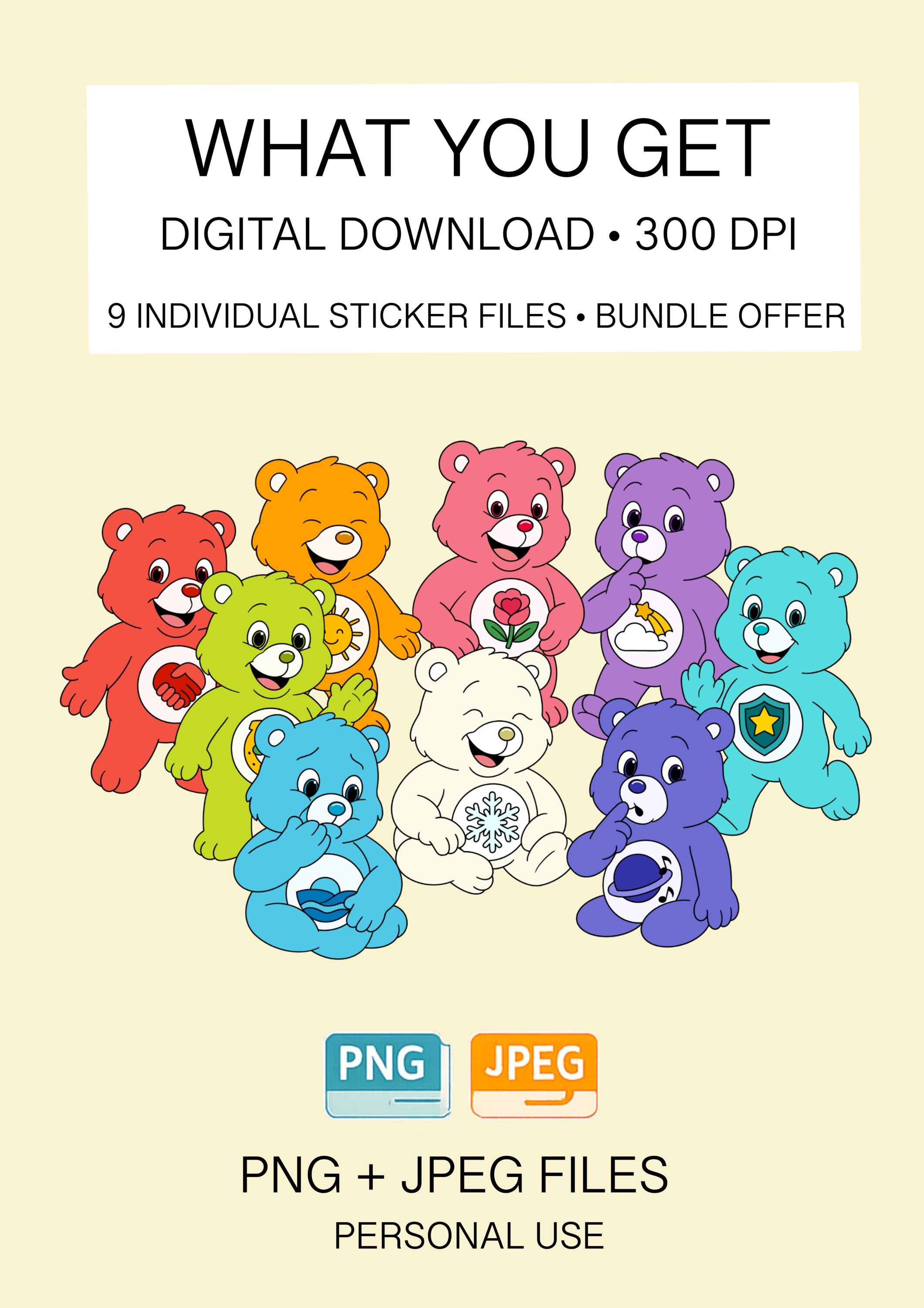 Caring Bear Digital Stickers | Decor, Crafting & Scrapbooking, Fun ...