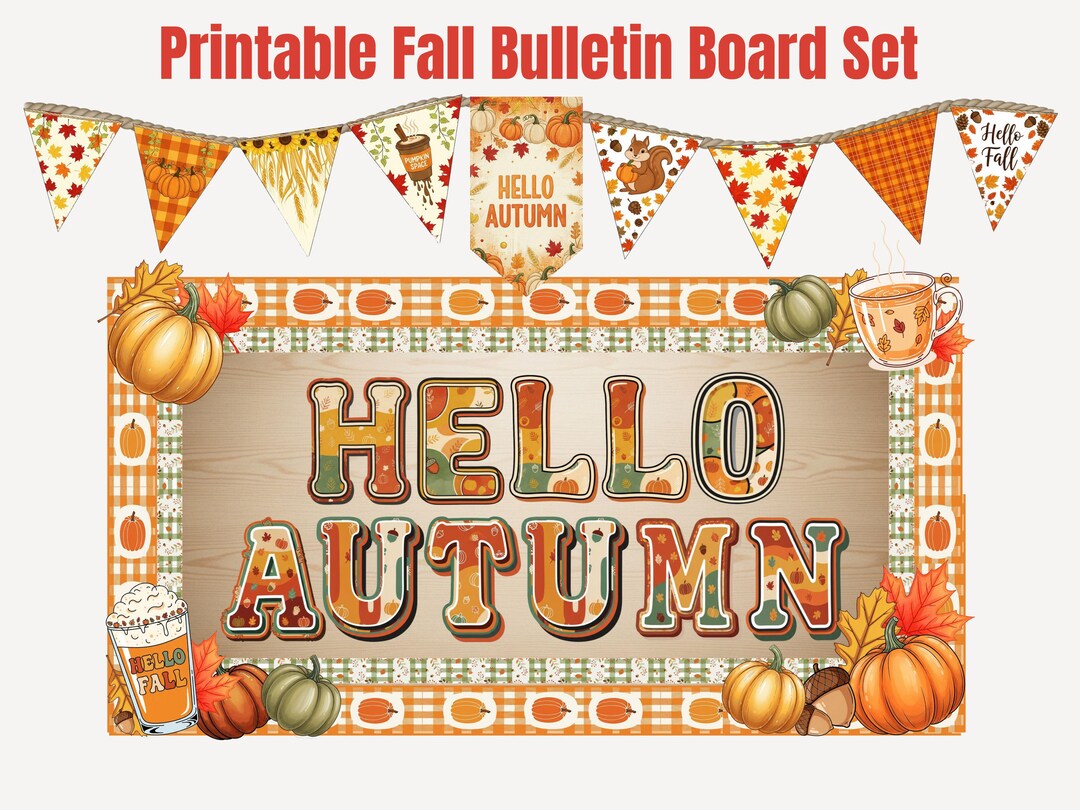 Fall Bulletin Board Kit, Printable Retro Autumn Classroom Decor With ...