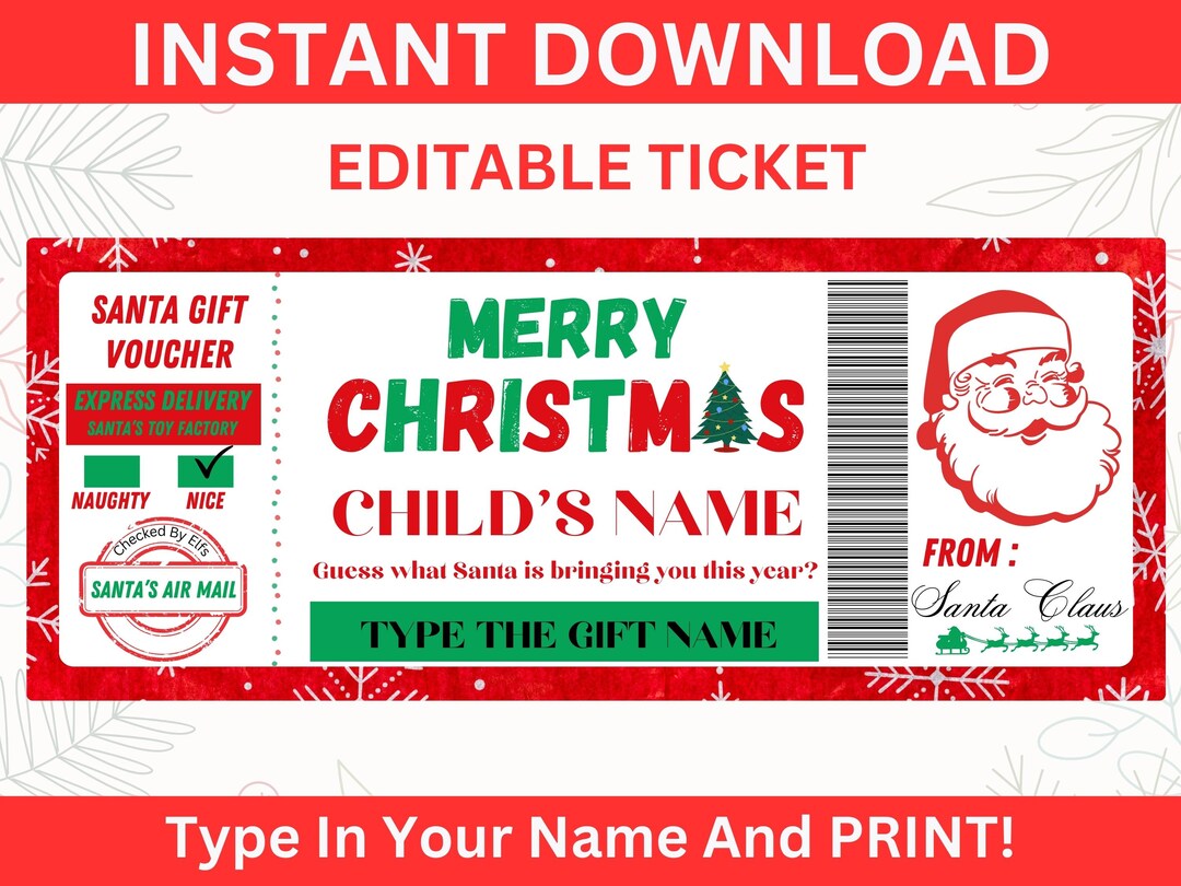 Santa Gift Template for Kids - Printable Christmas Present Gift Voucher ...