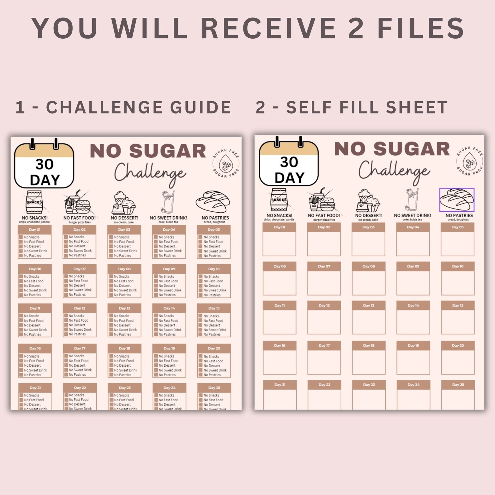 30 Day No Sugar Challenge - Detox Planner - No Sweet Tracker - Stop ...