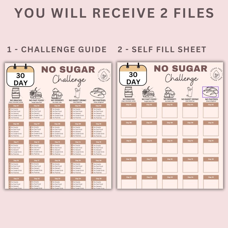 30 Day No Sugar Challenge - Detox Planner - No Sweet Tracker - Stop ...