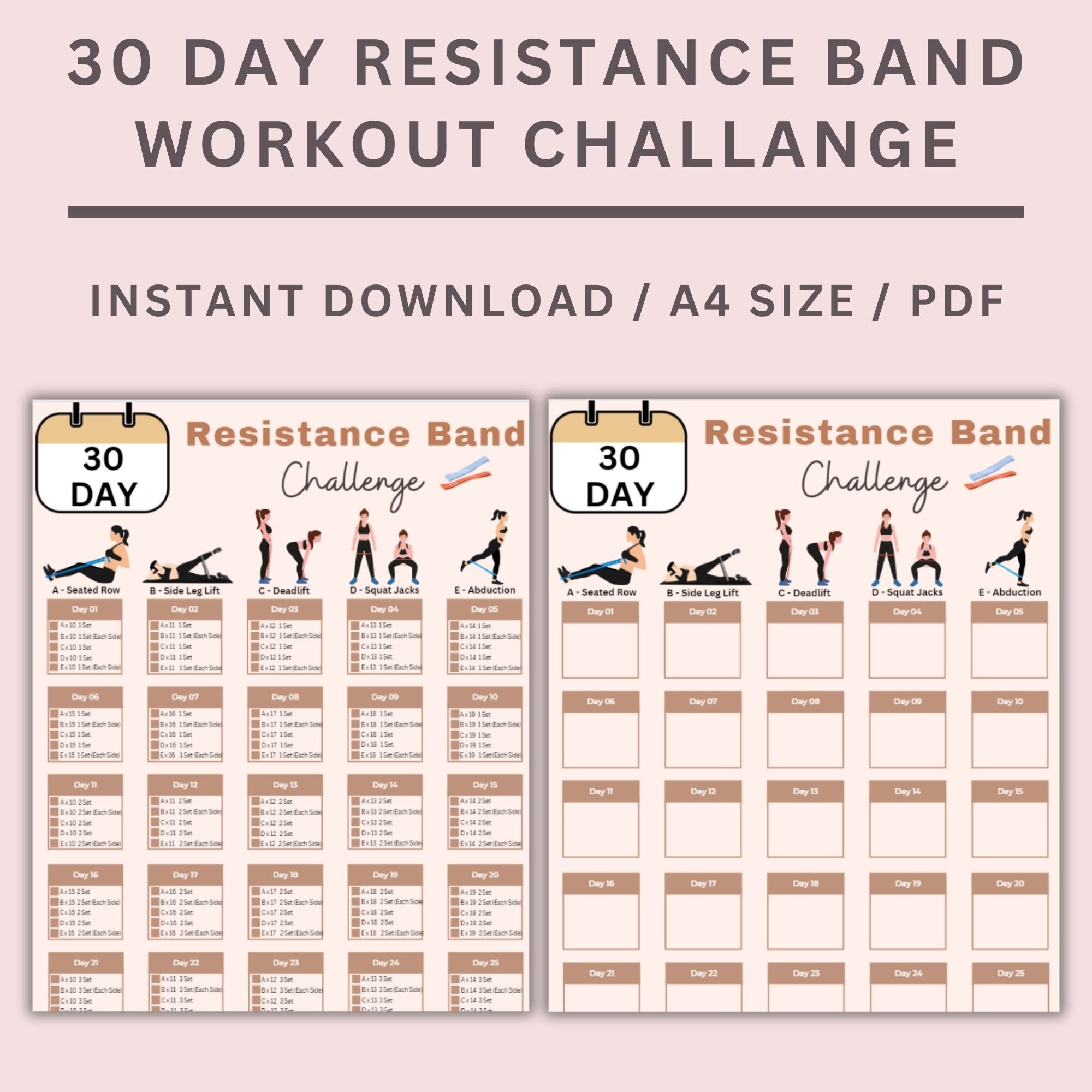 30 Day Resistance Band Workout Challenge Home Office Exercise Guide ...