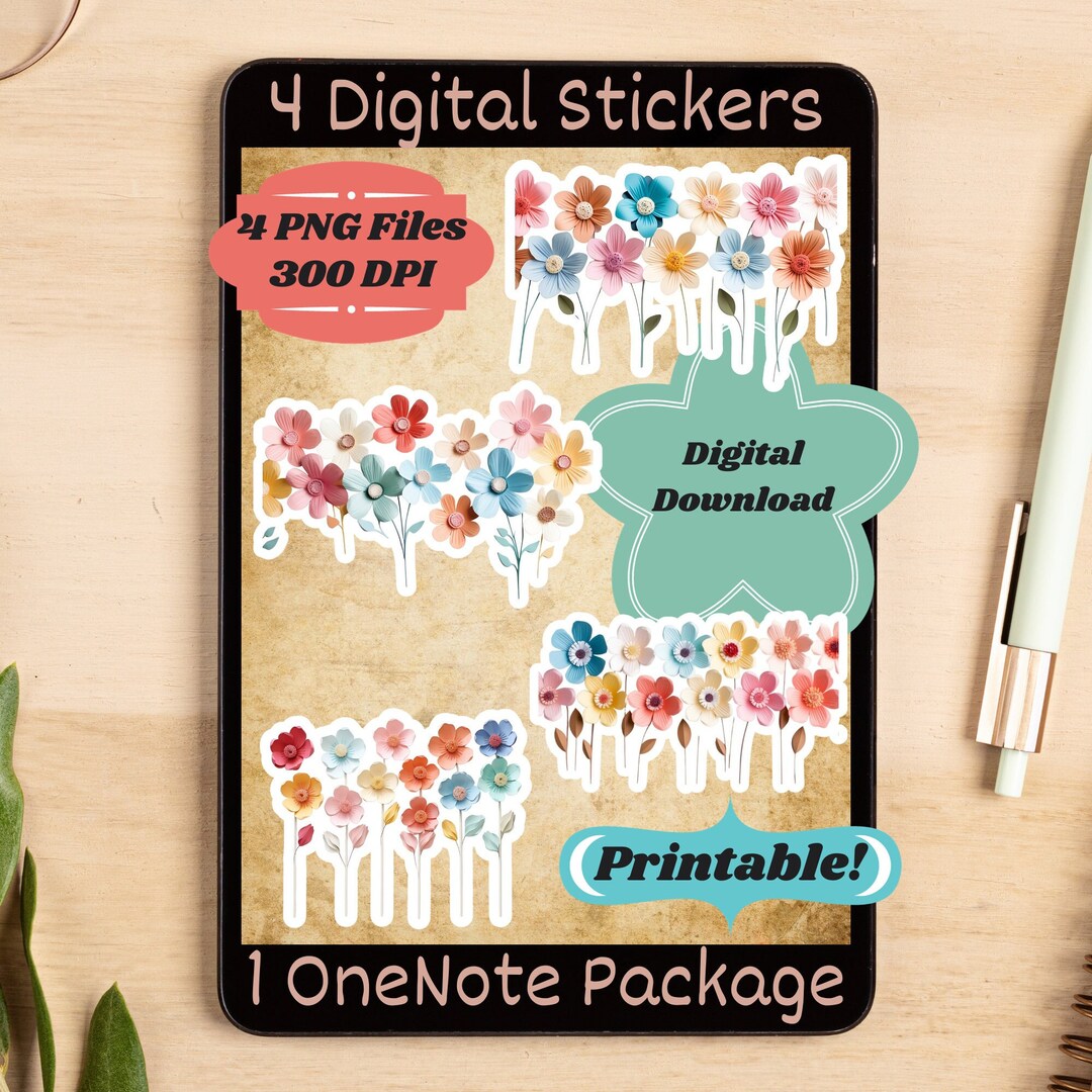 Onenote Stickers, Plant Digital Stickers, Flower Sticker PNG, Digital ...