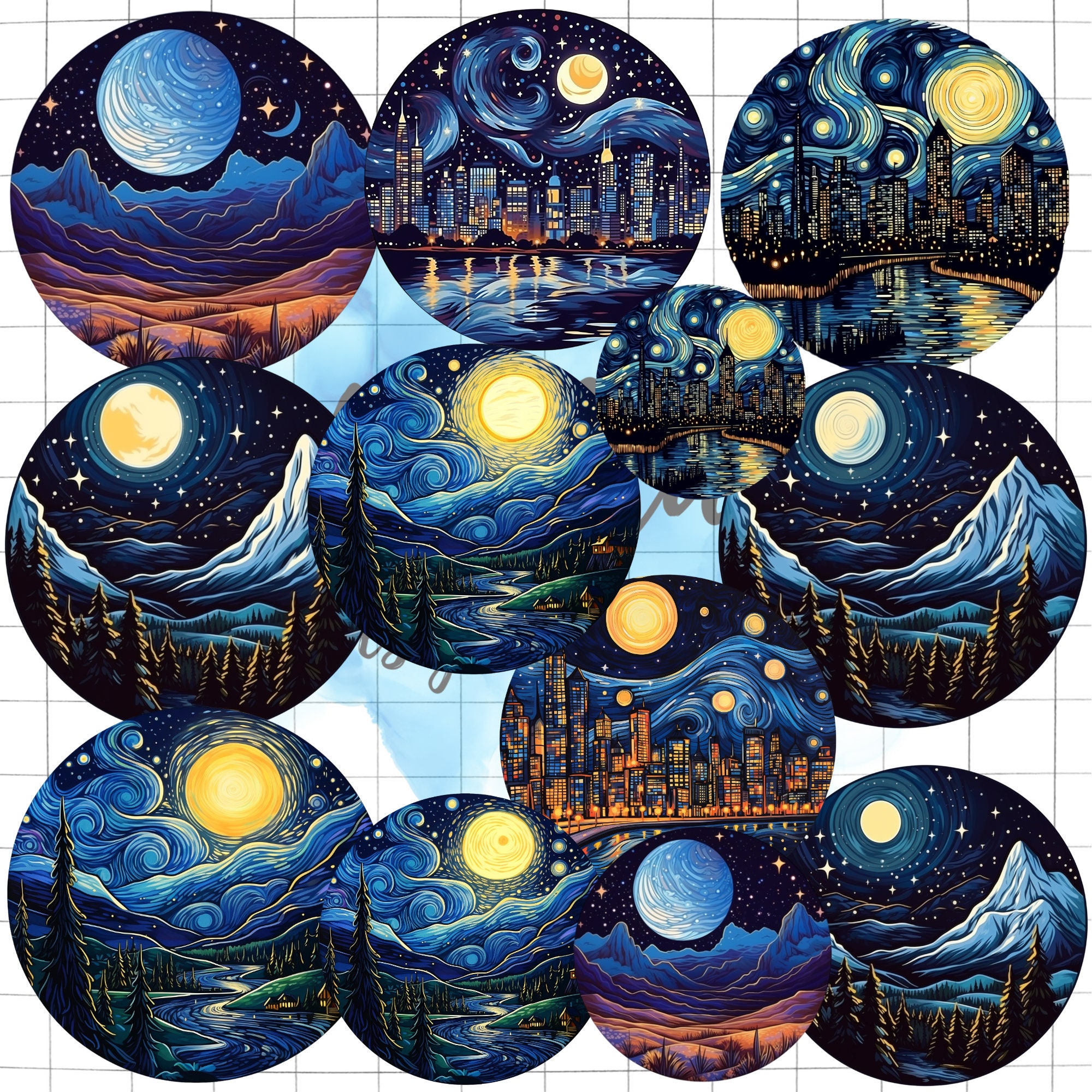 Night Sky Sticker Digital, Night Sky PNG, Night Sky Nightscape Moonlit ...