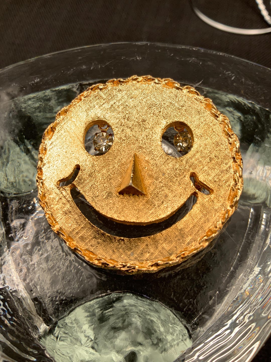 Vintage Smiley Face Brooch Pendant, Gold Tone, Crystal Eyes - Etsy