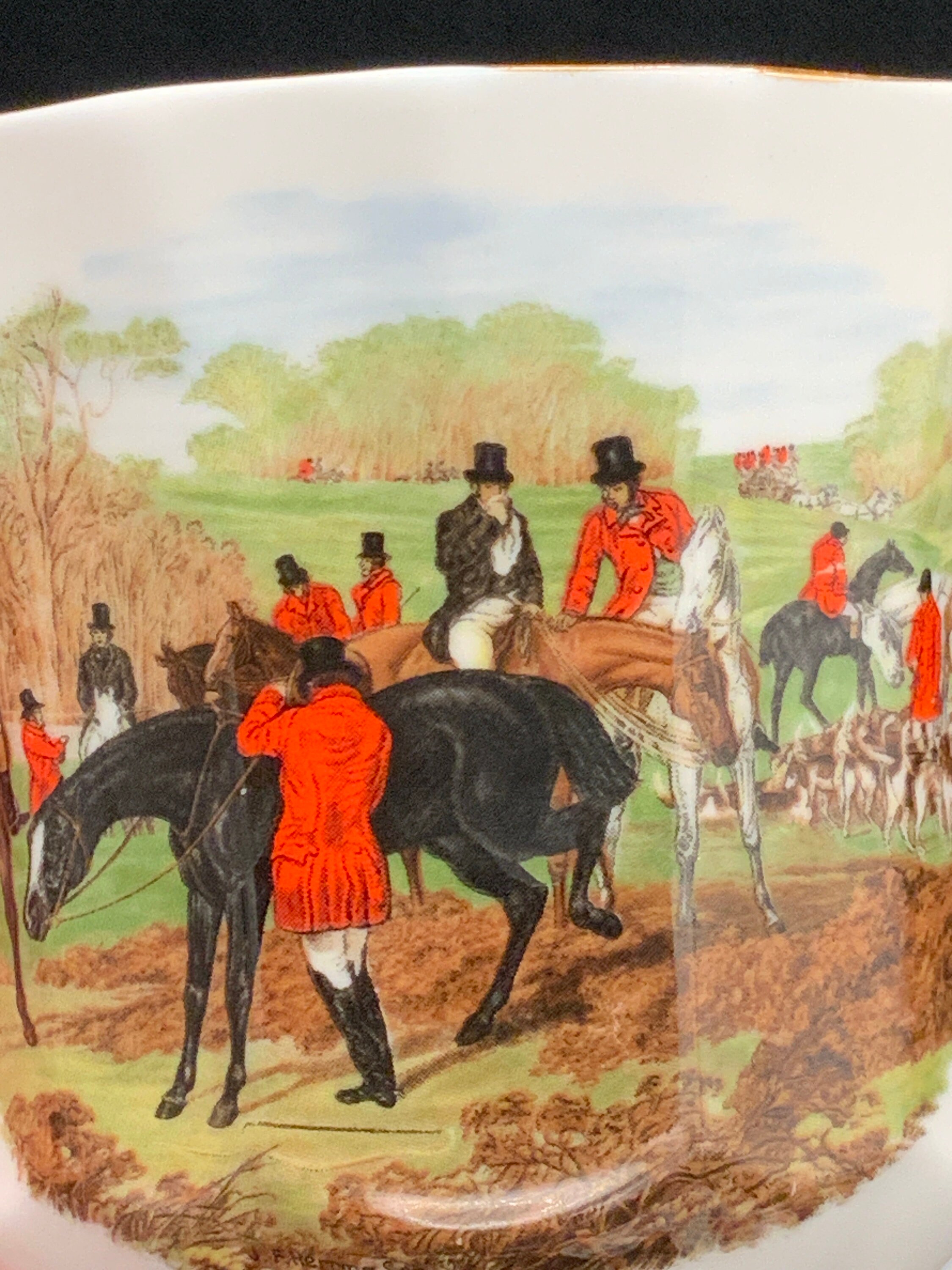 Bone China Fox Hunting Scene Horse and Hounds Tea Set Duo Cup and ...