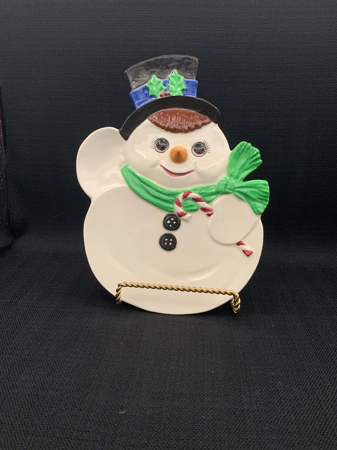 Vintage Ceramic Snowman Plate, Christmas Tableware, Holiday Dish ...