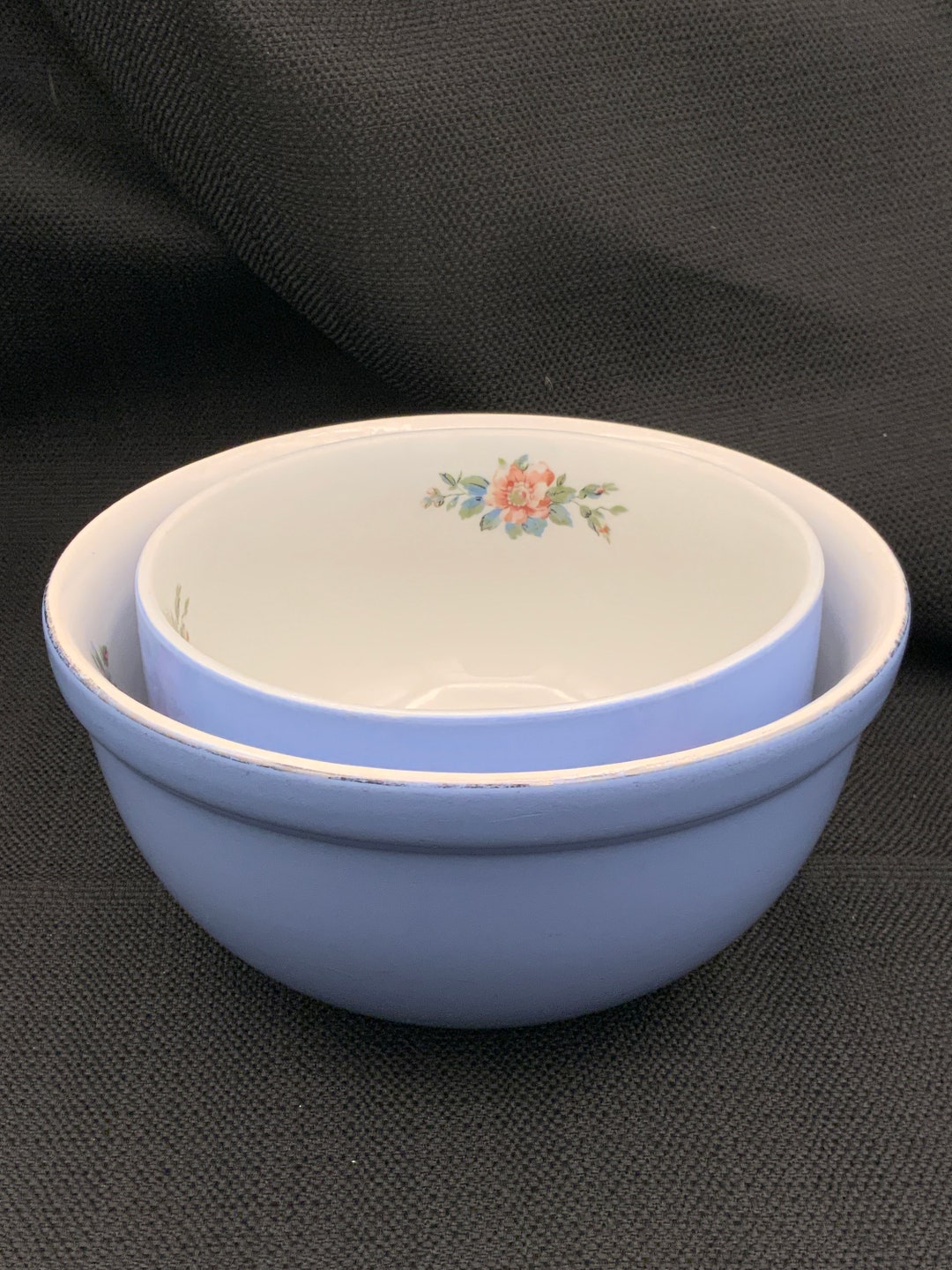 Vintage Hall China rose Parade 1259 Kitchenware 7 1/2 Blue & White ...