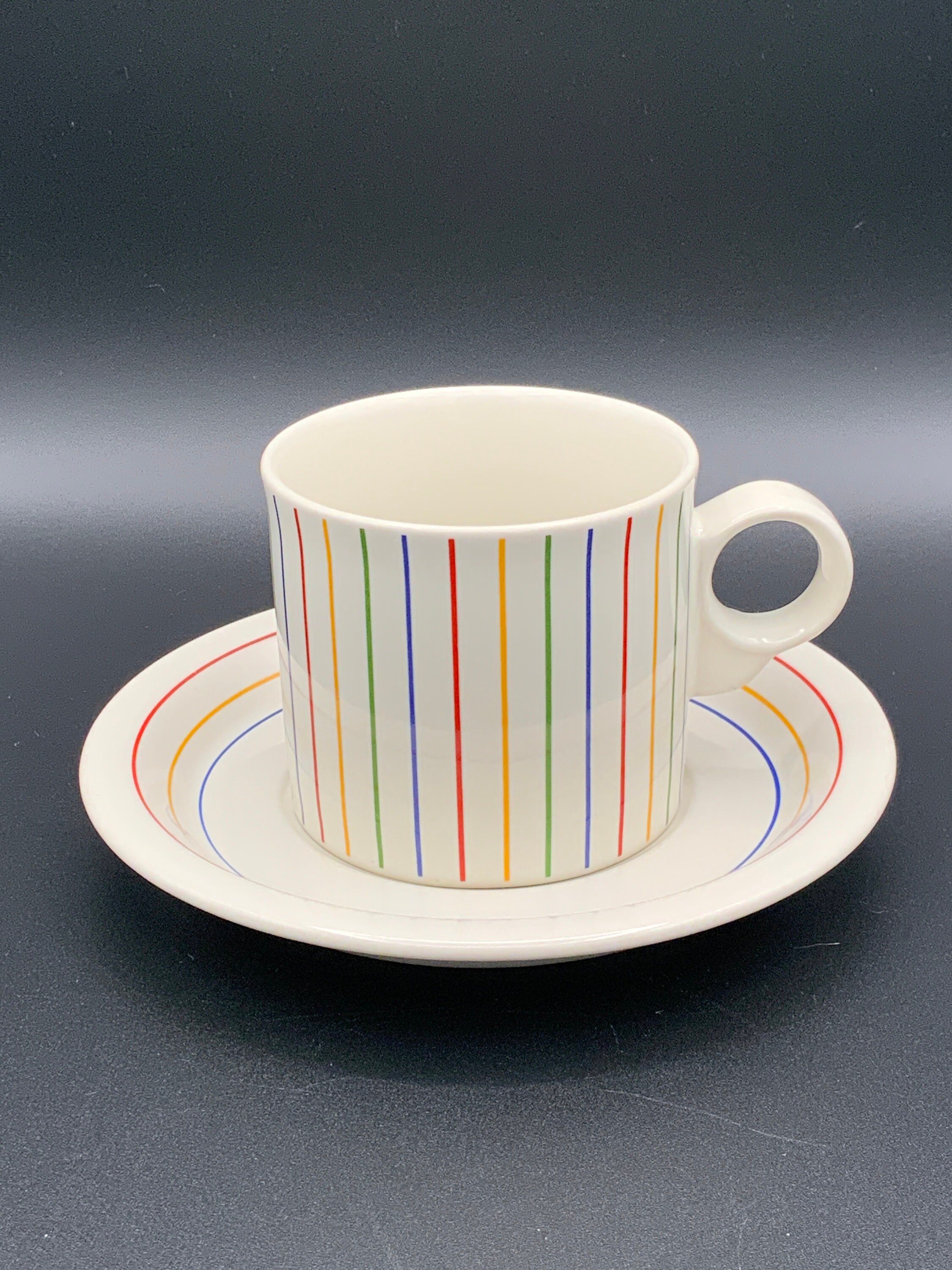Vintage 1980s Epoch Primary Colors Striped Coffee Mugs and O Handle Set ...