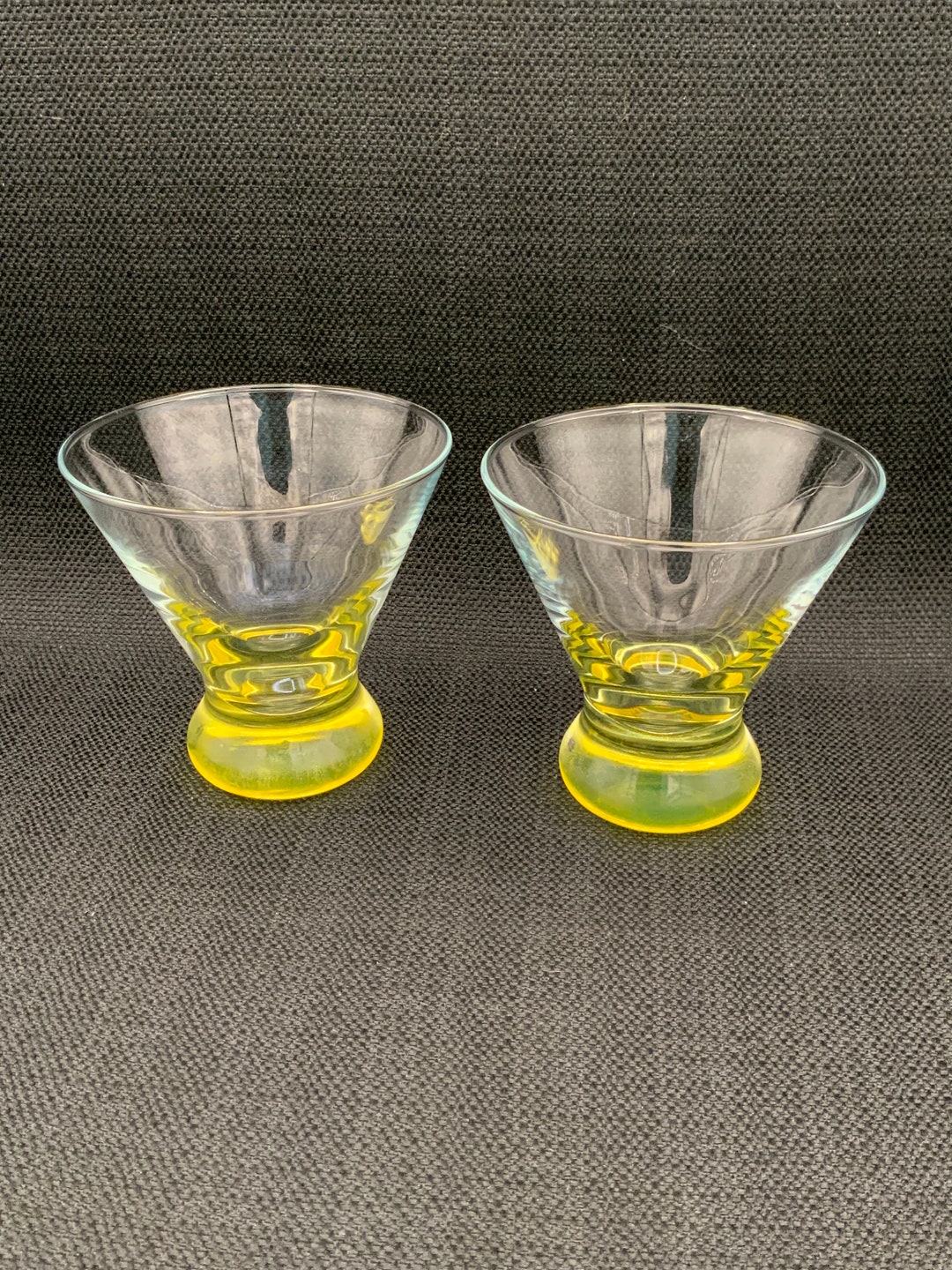 Vintage Yellow Bottom Martini Glasses Set of 2, Retro Glassware Set ...