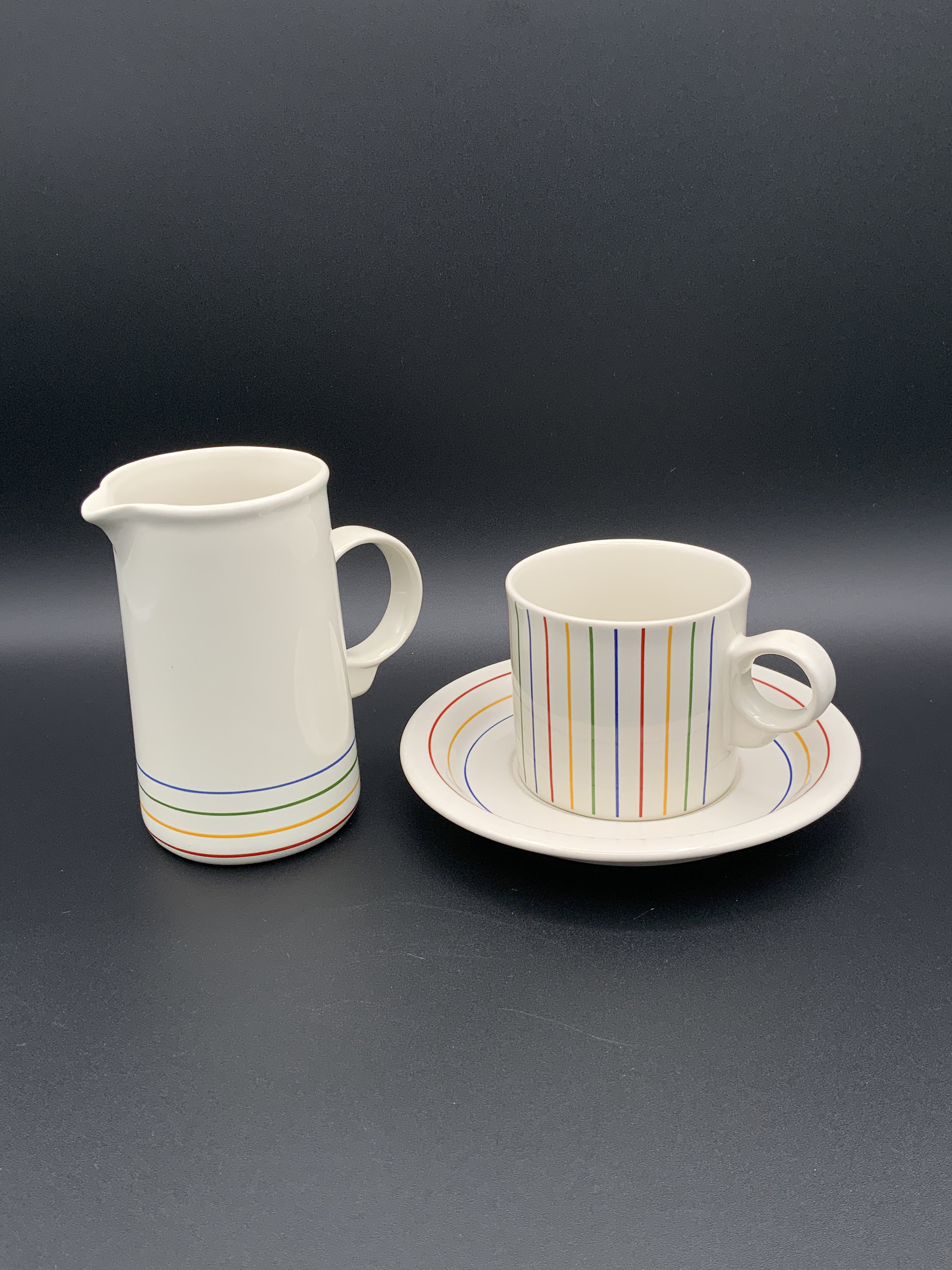 Vintage 1980s Epoch Primary Colors Striped Coffee Mugs and O Handle Set ...