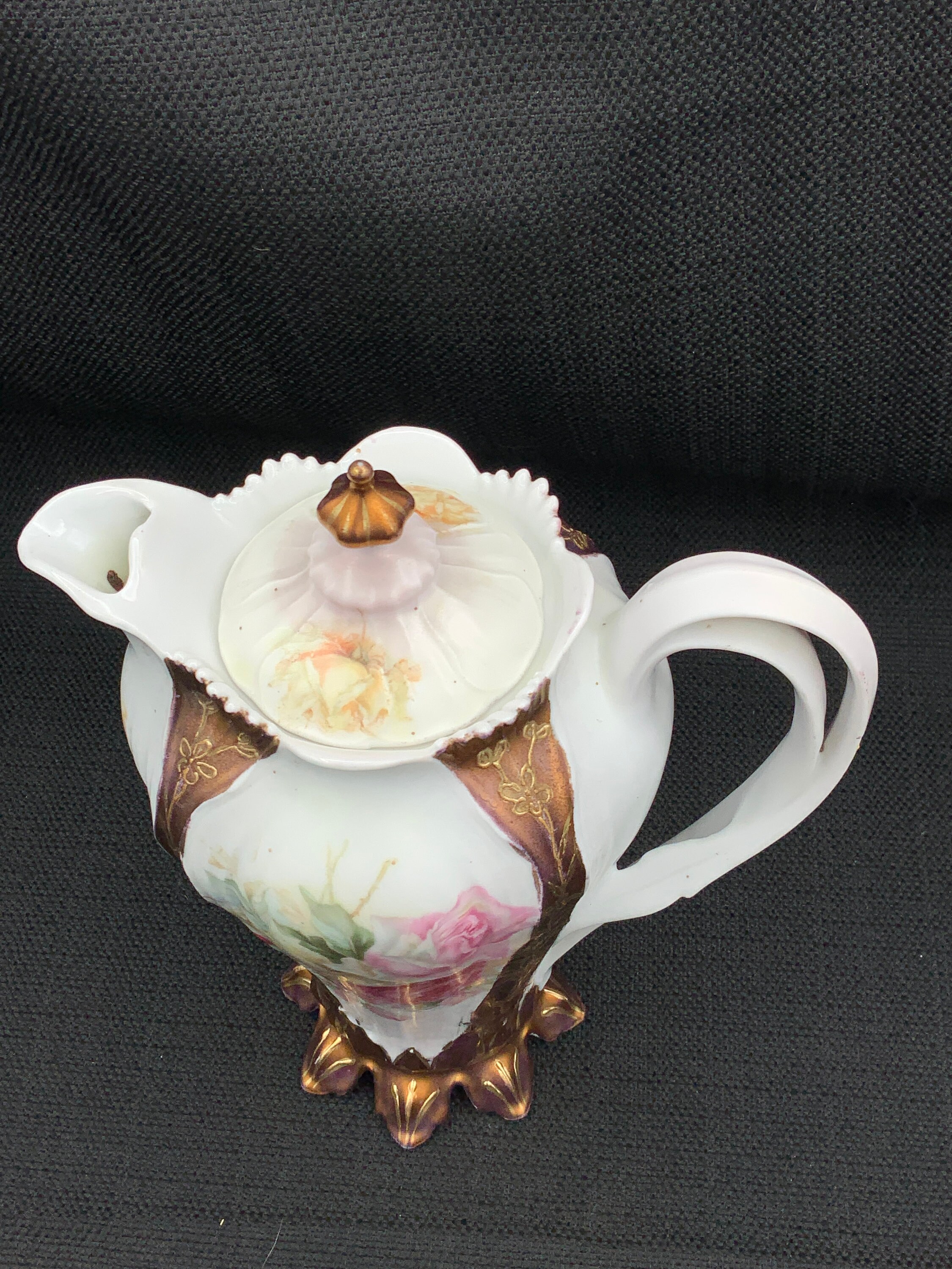 Antique Royal Vienna RS Prussia Chocolate Pot, Yellow Pink Roses ...