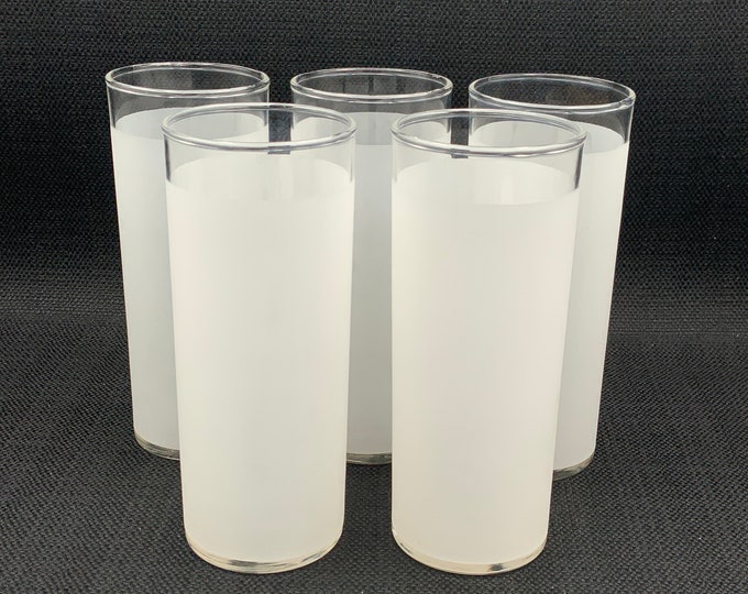 Set of 5 Vintage Federal Glass Tall and Slim Frosted Glass Tumblers ...