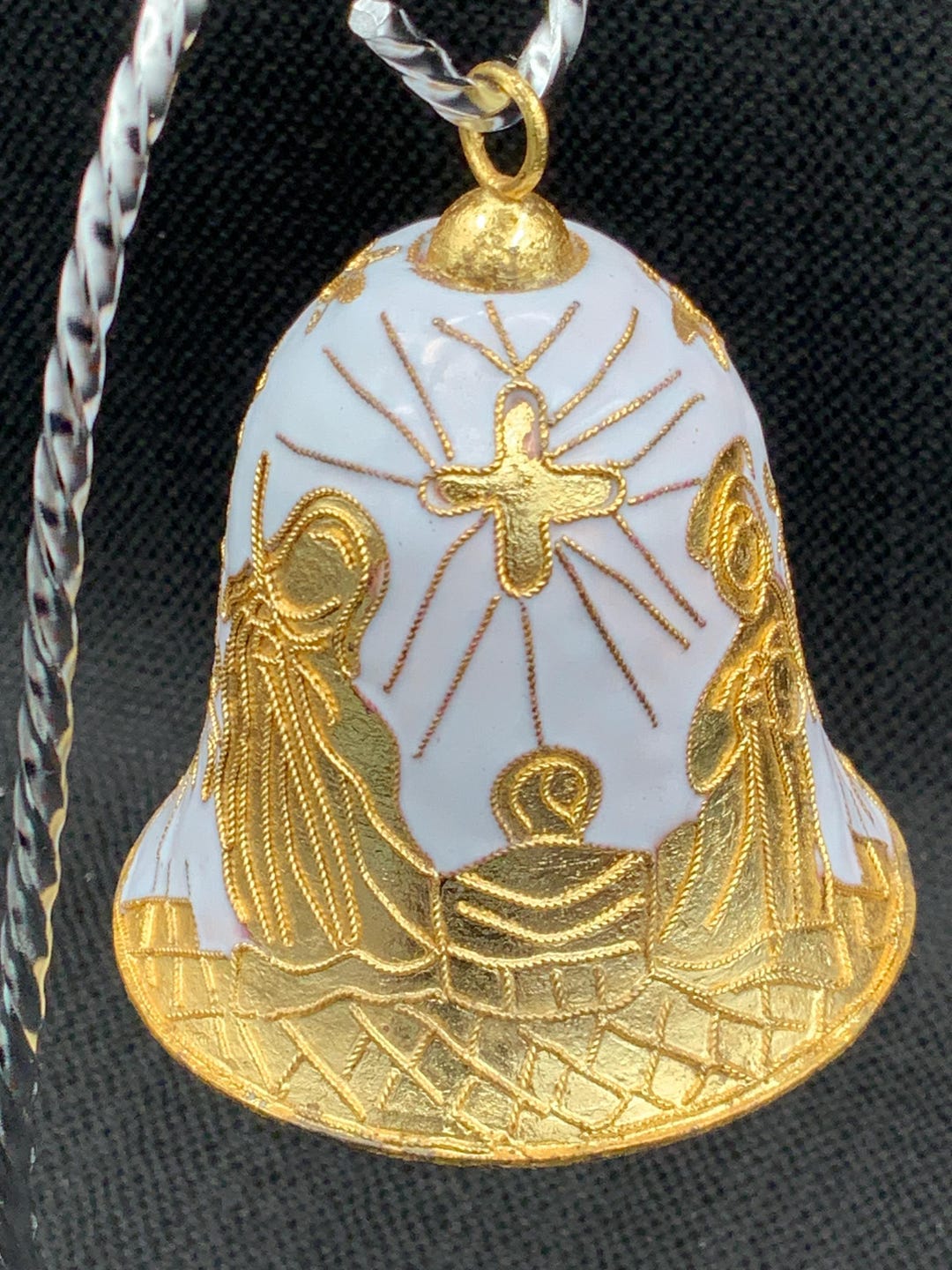 Vintage Nativity Bell Ornament: Hand-painted Holy Family, Gold Trim - Etsy