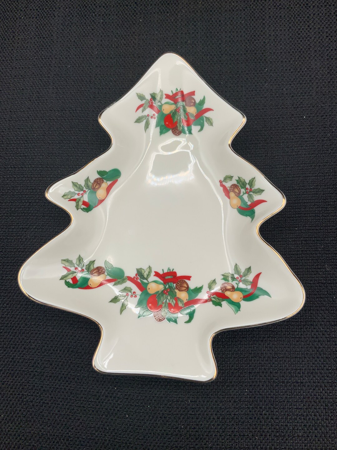 Vintage Christmas Tree Ceramic Plate Nut Relish Dish, Holiday Serving ...