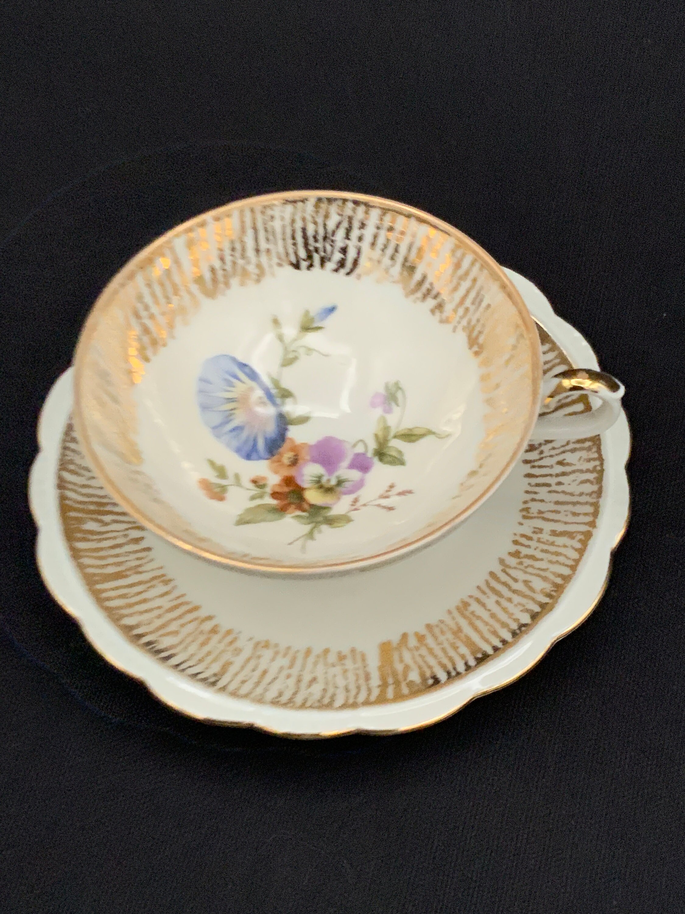 Gift, Vintage Wunsiedel Gold Geometric Tea Cup and Saucer, Purple ...