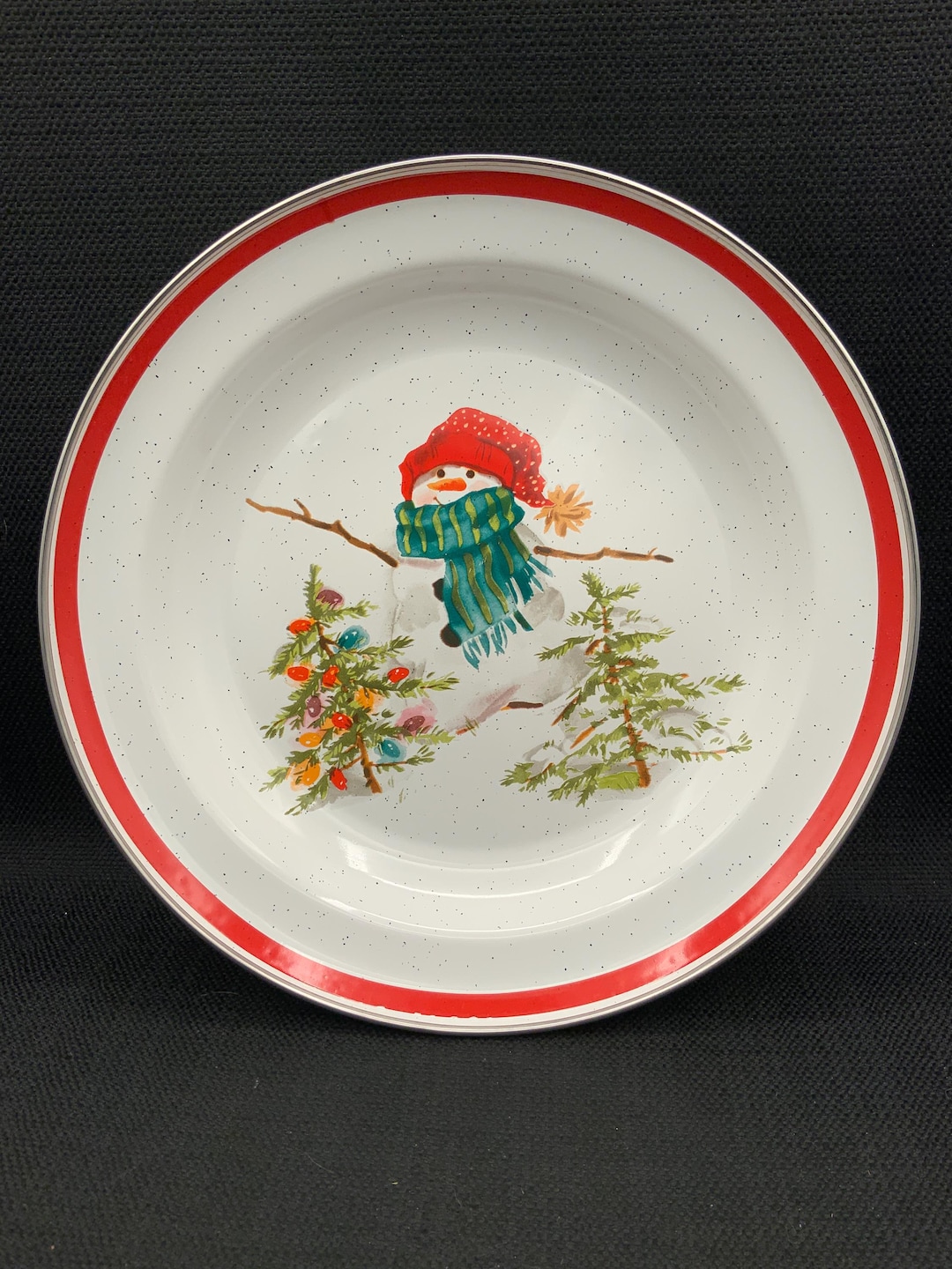 Vintage Hallmark Enamel Snowman Plate, Christmas Dinnerware - Etsy