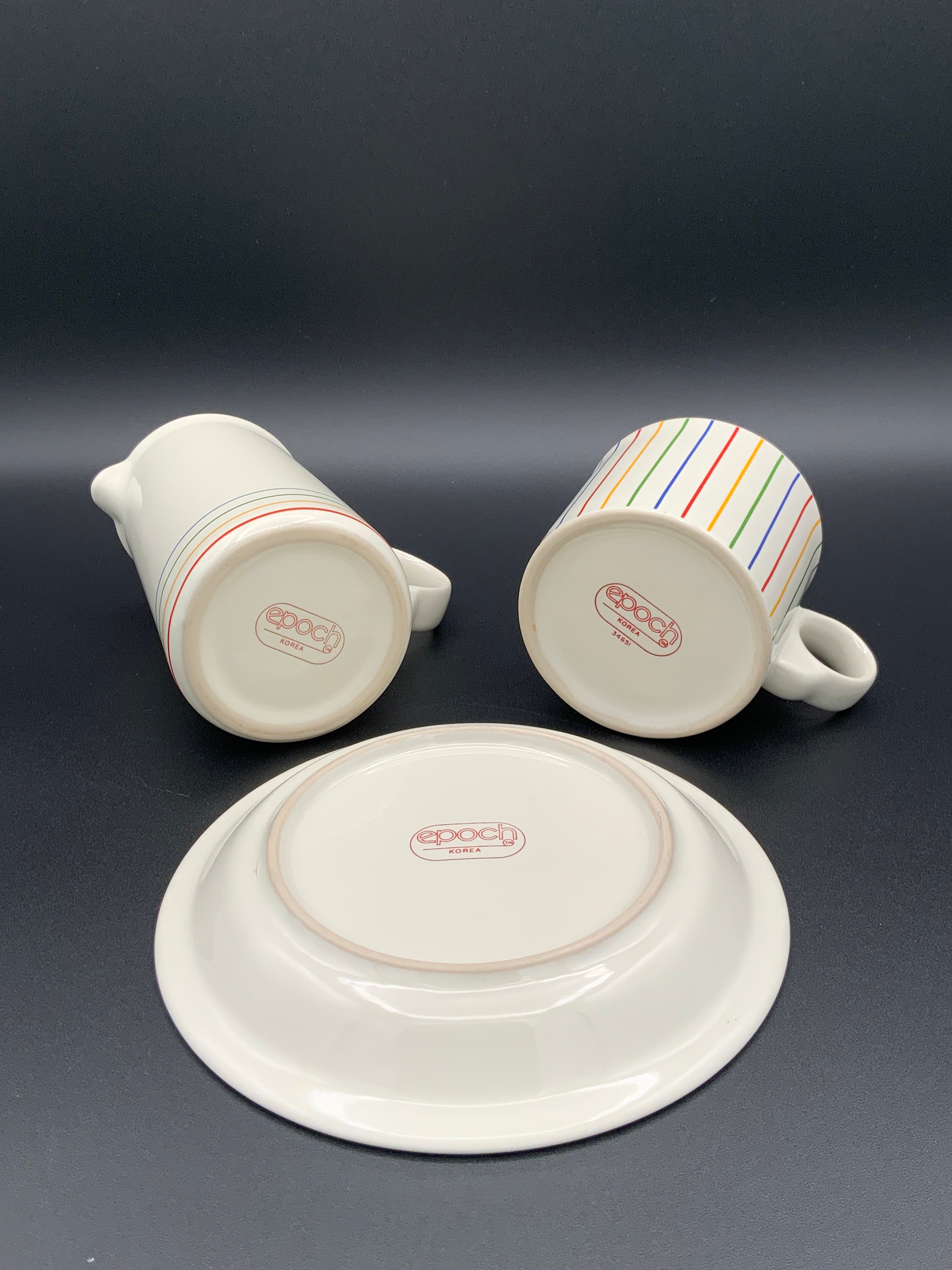 Vintage 1980s Epoch Primary Colors Striped Coffee Mugs and O Handle Set ...