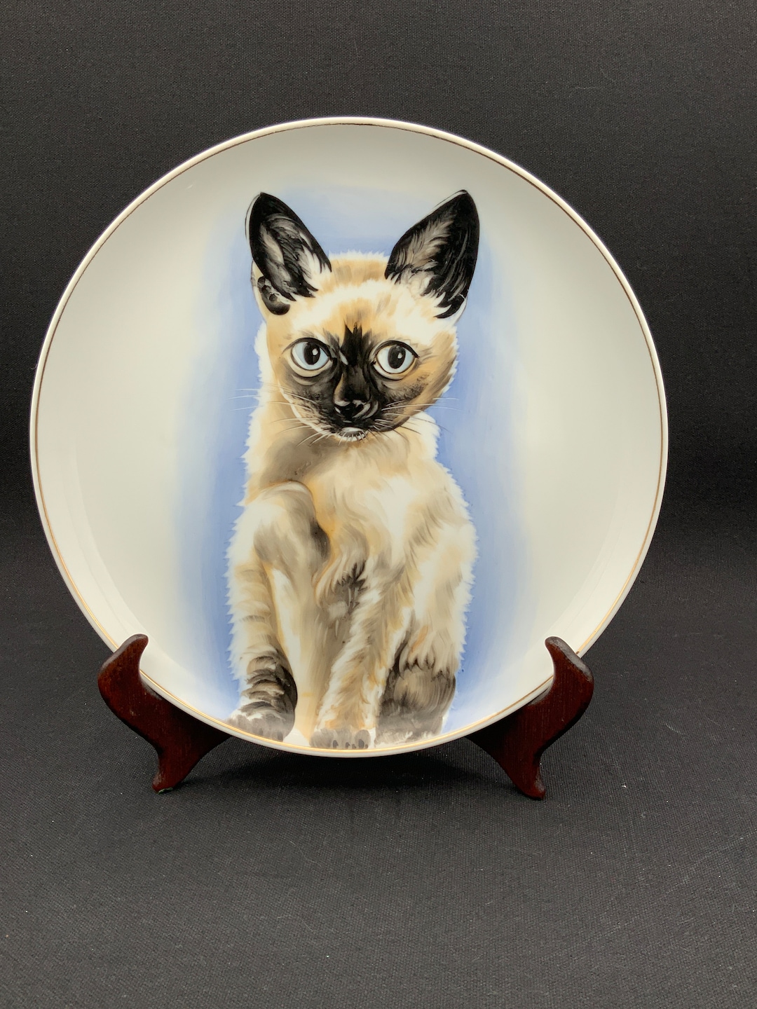 Porcelain Siamese Cat Display Plate , Elegant Feline Decor, Wall Accent ...