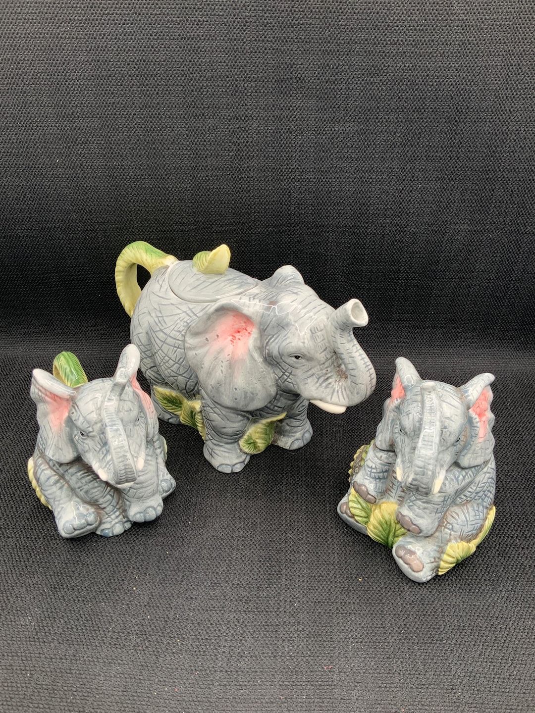 Vintage Elephant Teapot Creamer Sugar Bowl Set, Elephant Kitchen Decor ...