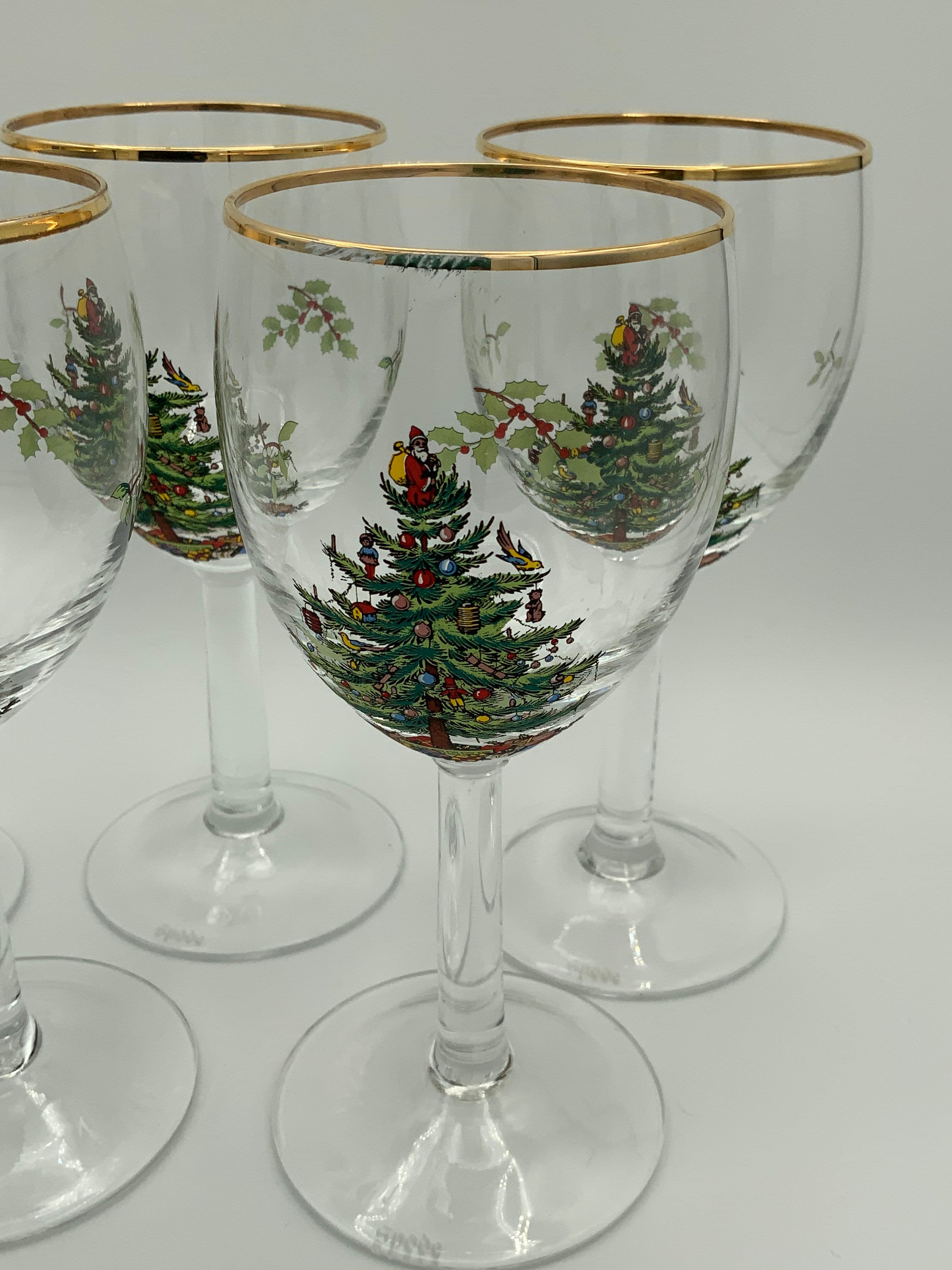 Spode Christmas Tree Wine Glasses Set, Holiday Glassware, Christmas ...