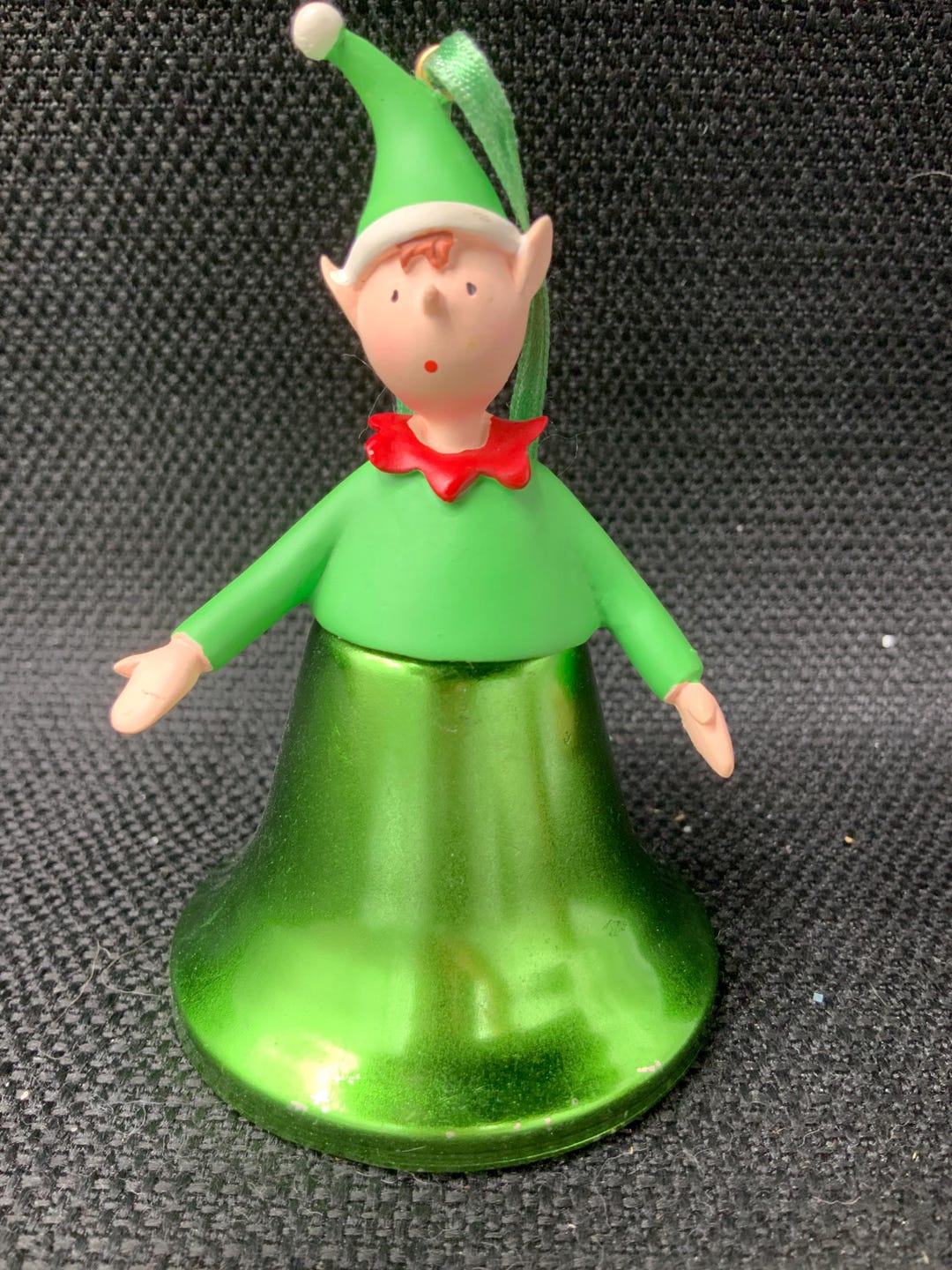 Metallic Green Elf Bell Ornament, Vintage Holiday Home Decor, Rustic ...