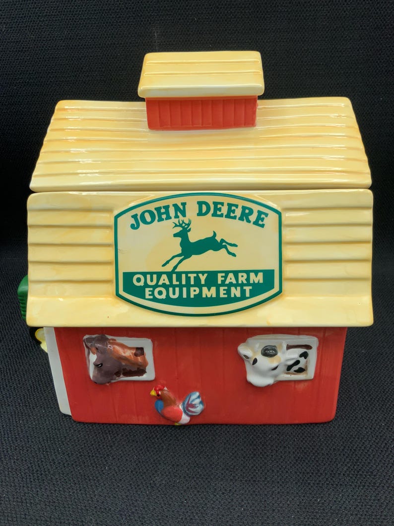 John Deere Red Barn Cookie Jar, Vintage Farmhouse Decor, Kitchen ...