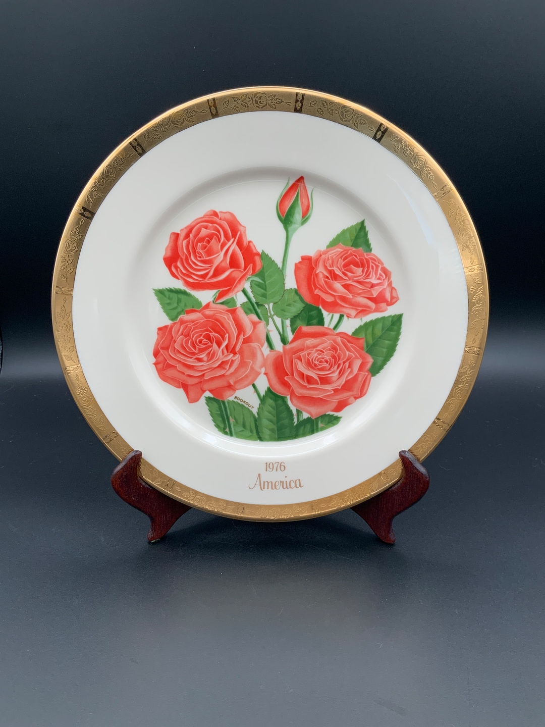 Pink Floral Rose Plate 22k, Decorative Dish, Wall Plate Art, Vintage ...