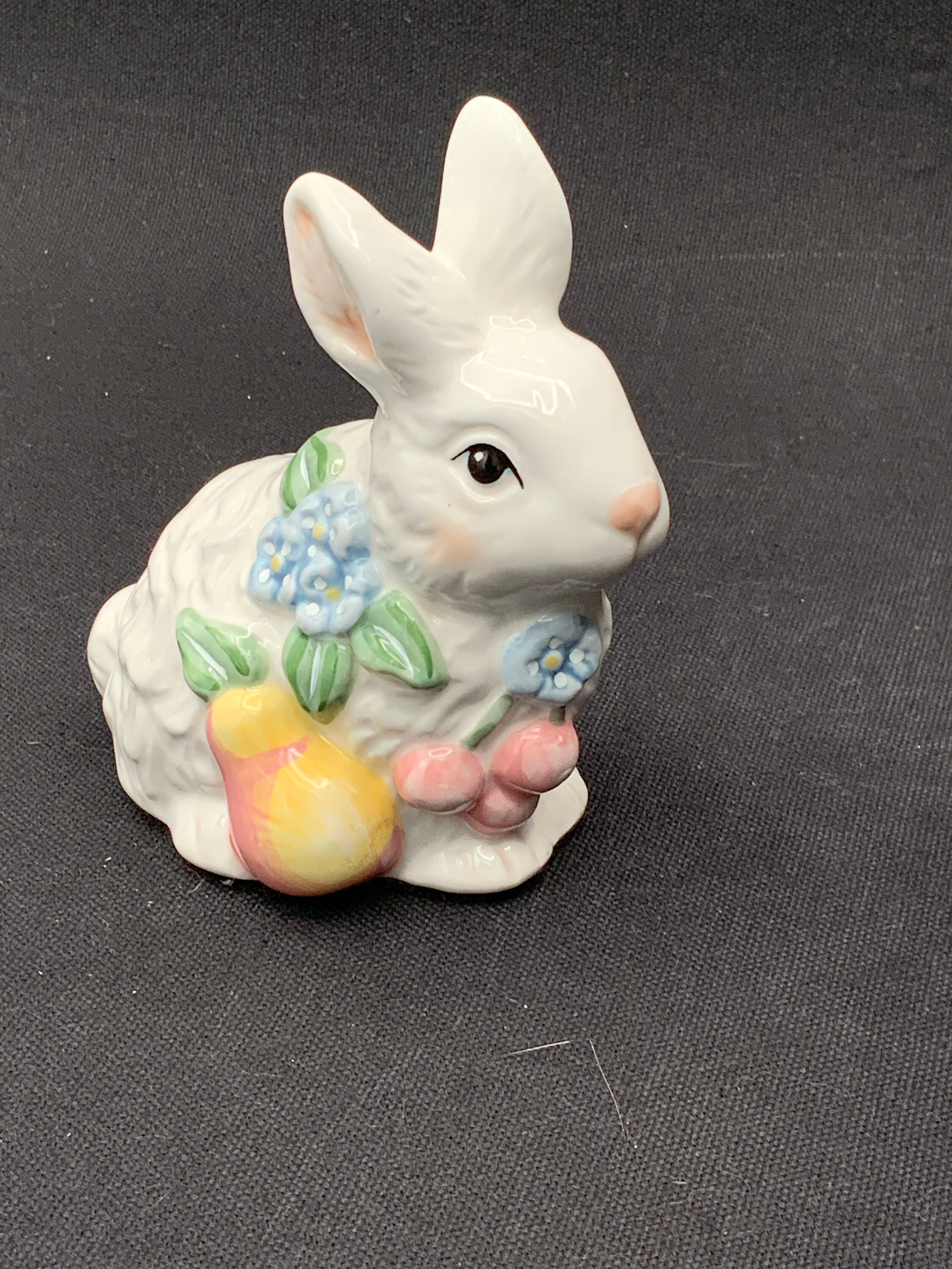 Vintage Ceramic Bunny Rabbit Figurine, Floral Fruit Decoration, 1998 ...