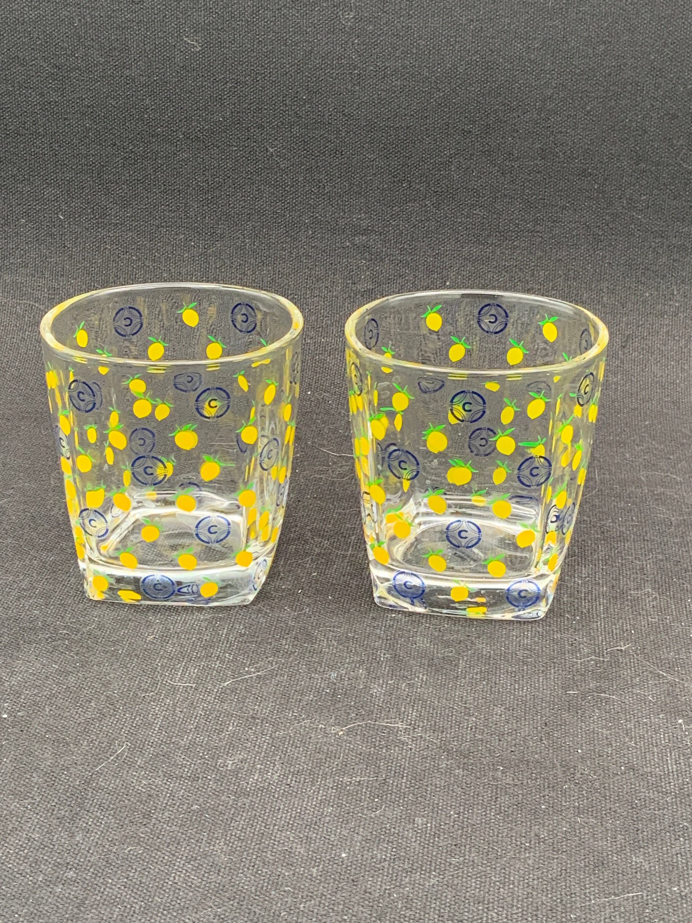 Vintage Lemon Glasses Lowball Set, Lemon Pattern Drinkware, Retro ...