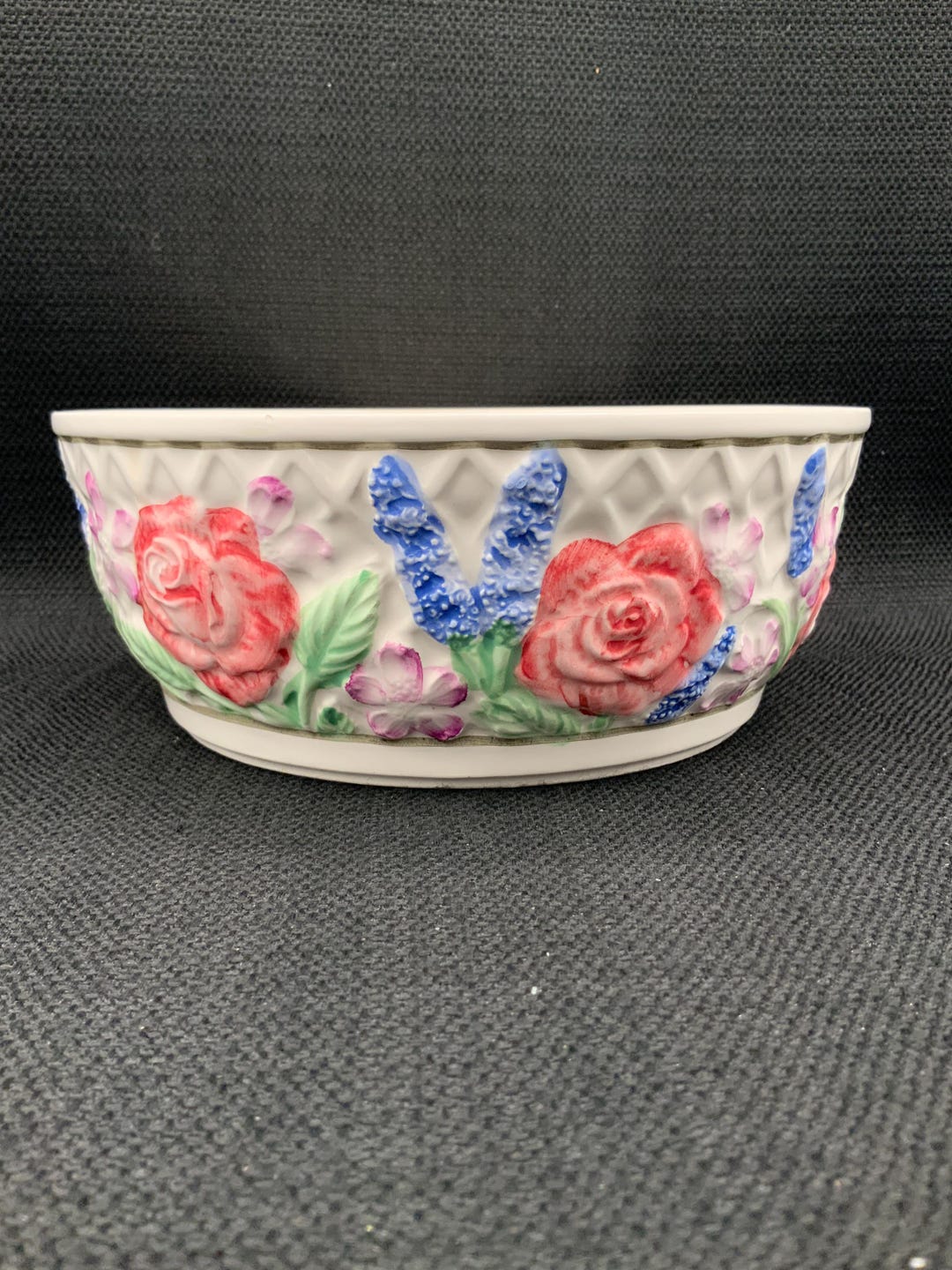 Vintage Ben Rickert Floral Bowl, Cottagecore Basketweave Design, Table ...