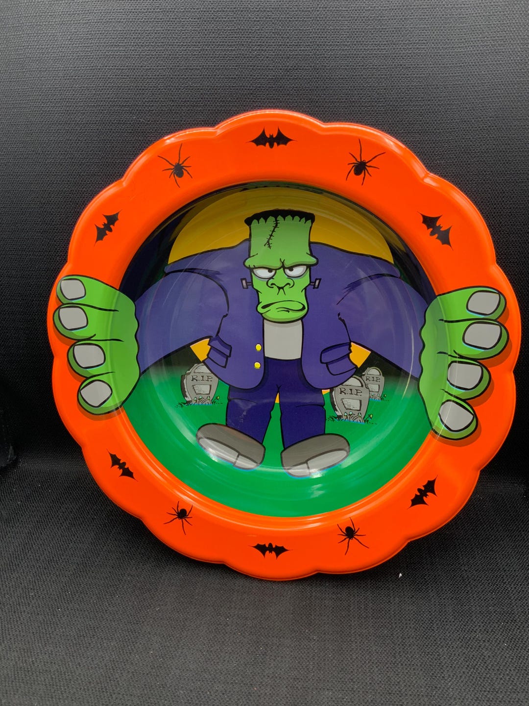 VTG 90s Plastic Pumpkin Candy Bowl, Frankenstein Monster Treat Dish ...