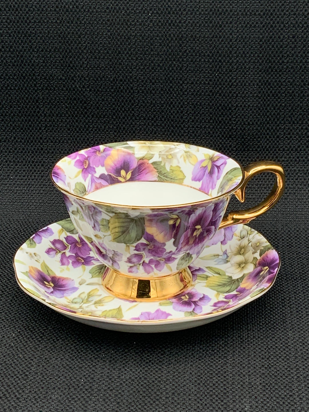 Purple Pansy Gold Bone China Tea Cup Set, Saucer Set, Tea Lover Gift ...