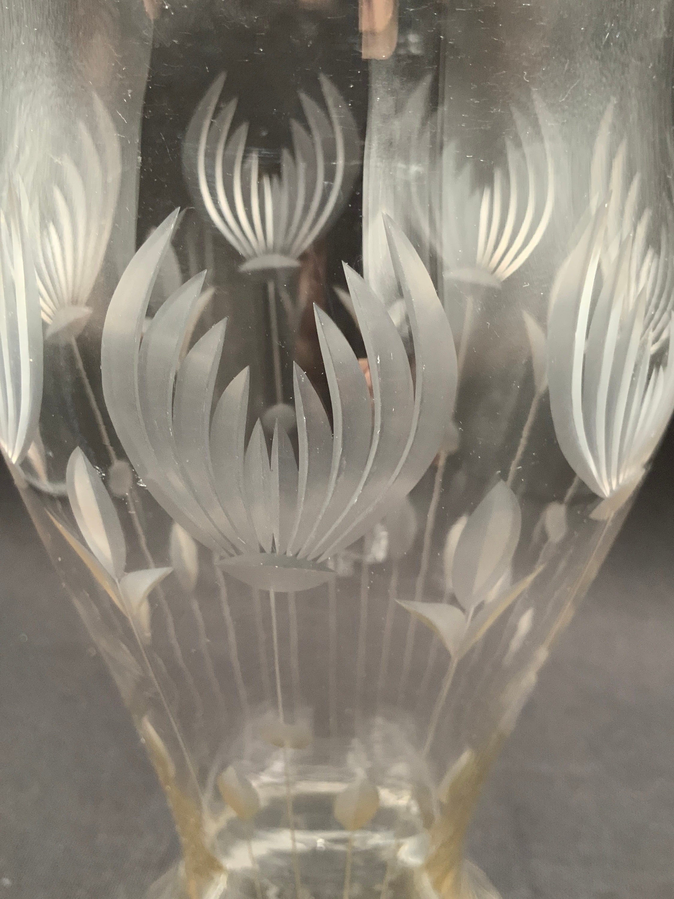 Floral Corset Vase With Wheel Cut Design, Etched Glass Vase, Flower ...