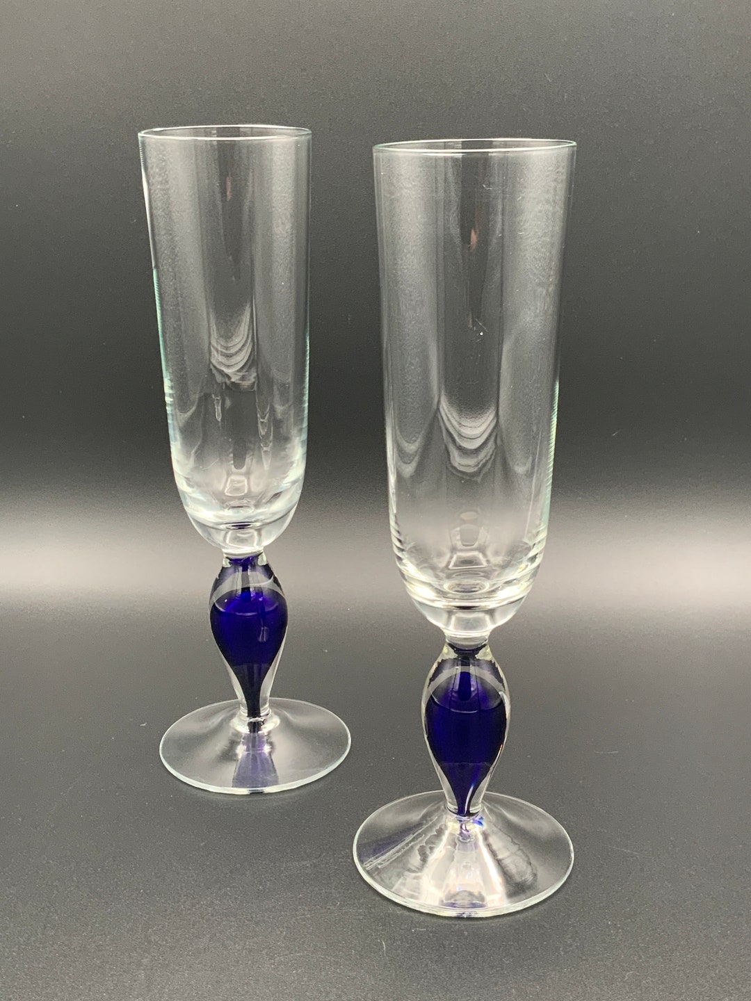 Dansk Cobalt Blue Wine Glasses: Romania Glass Goblets, Retro Glassware ...