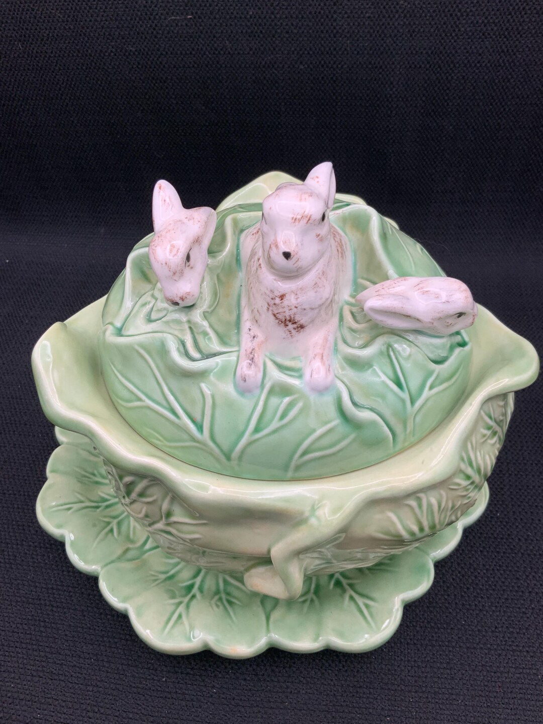 Ceramic Bunnies Cabbage Serving Dish, Easter Decor, Bunny Themed Dish ...