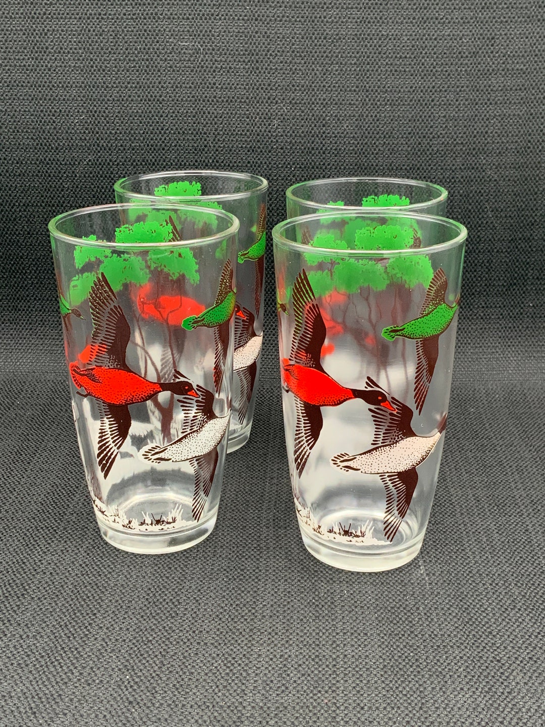 Hazel Atlas Duck Hunting Glass, MCM Barware, Retro Glassware Set ...