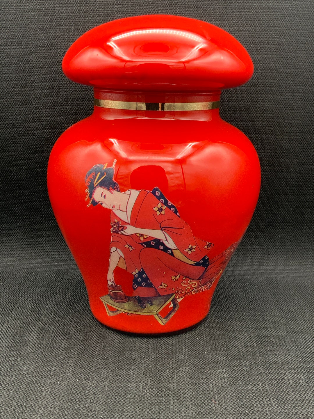 Red Ginger Jar With Lid, Chinese Ceramic Jar, Home Decor Accent ...
